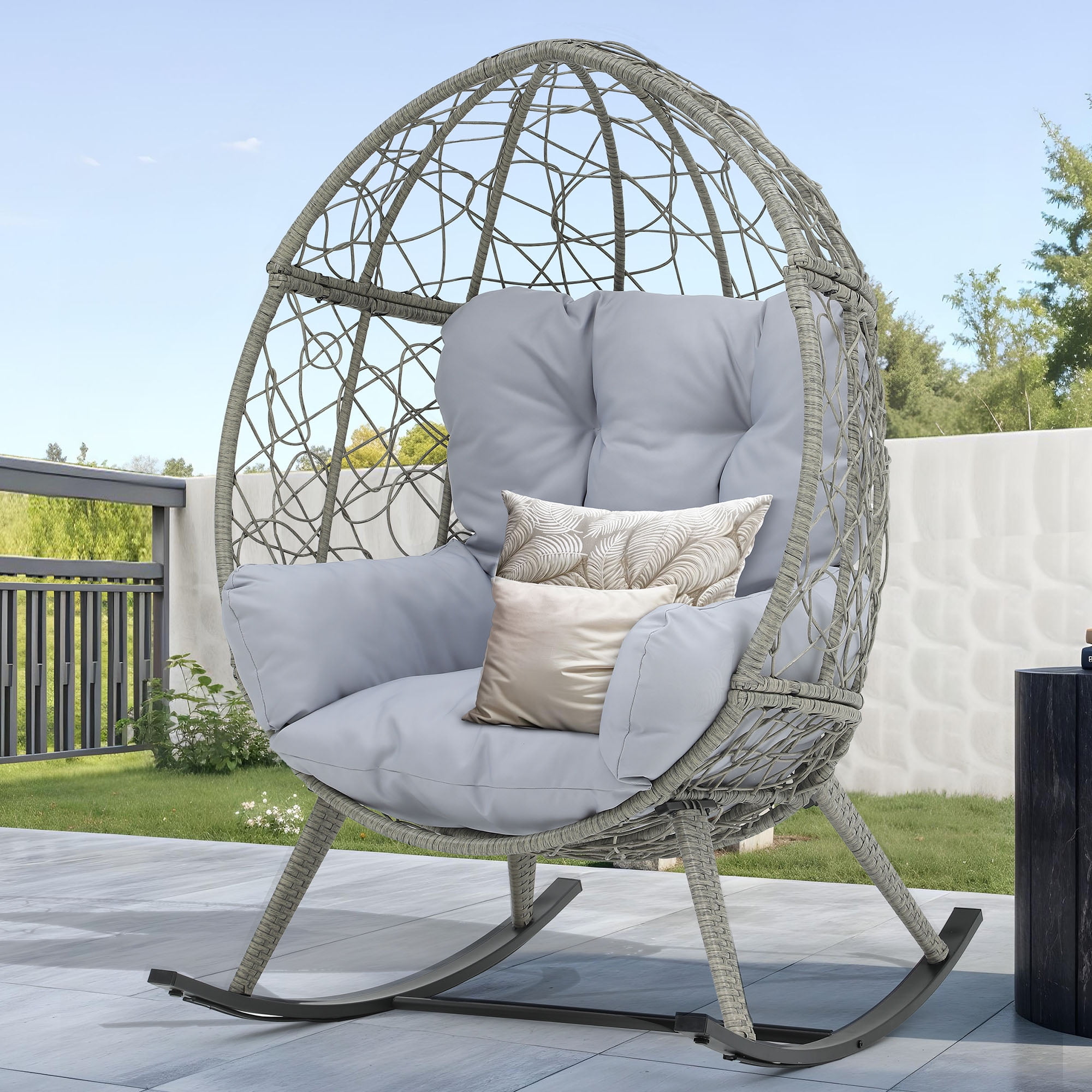 Dextrus Outdoor Rocking Egg Chair with Cushioned Comfort, Wicker Patio ...