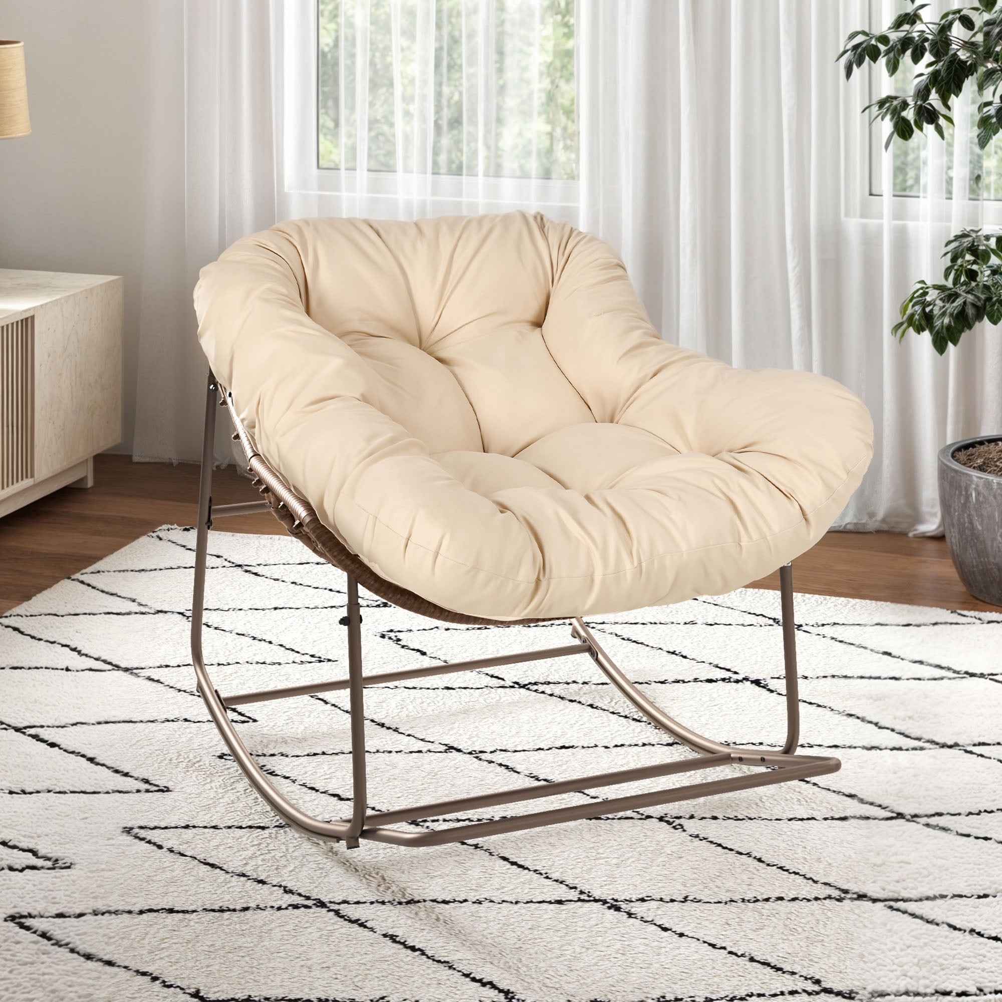 Dextrus Outdoor Rocking Papasan Chair, Oversized Saucer Chair with ...