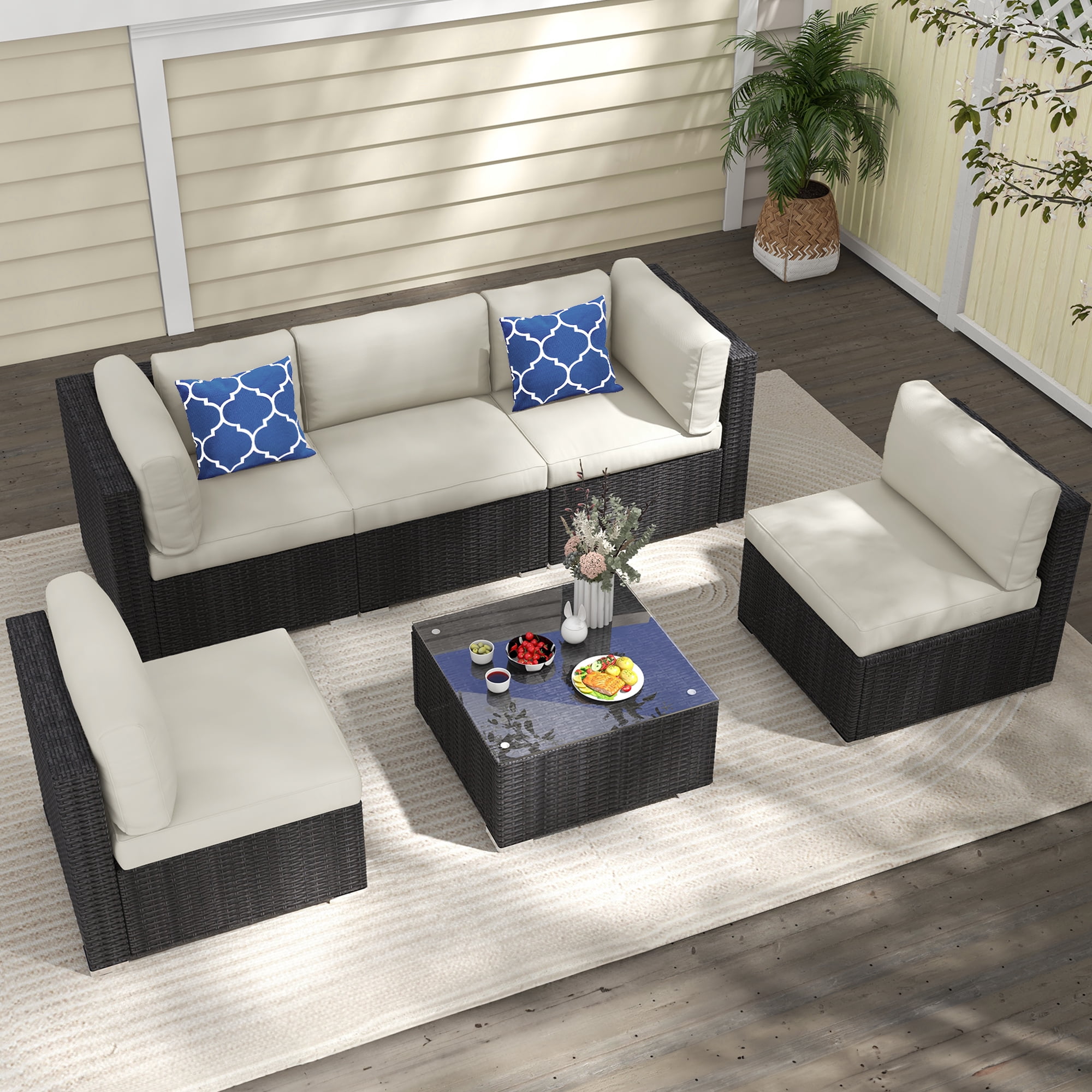 Dextrus Outdoor Sectional Sofa Set, 6-Piece Patio Furniture Ensemble ...