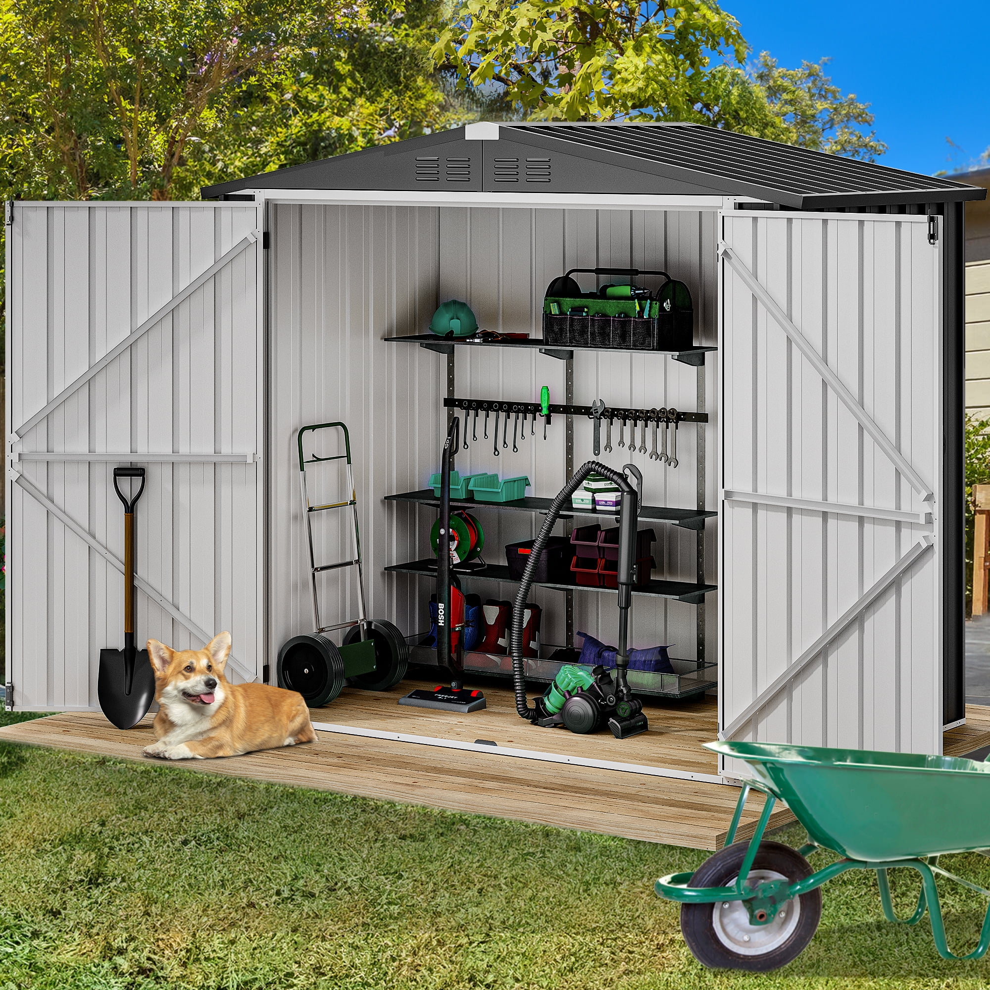Dextrus Outdoor Storage Shed, 6.4' x 4' Large Metal Tool Sheds, Heavy ...