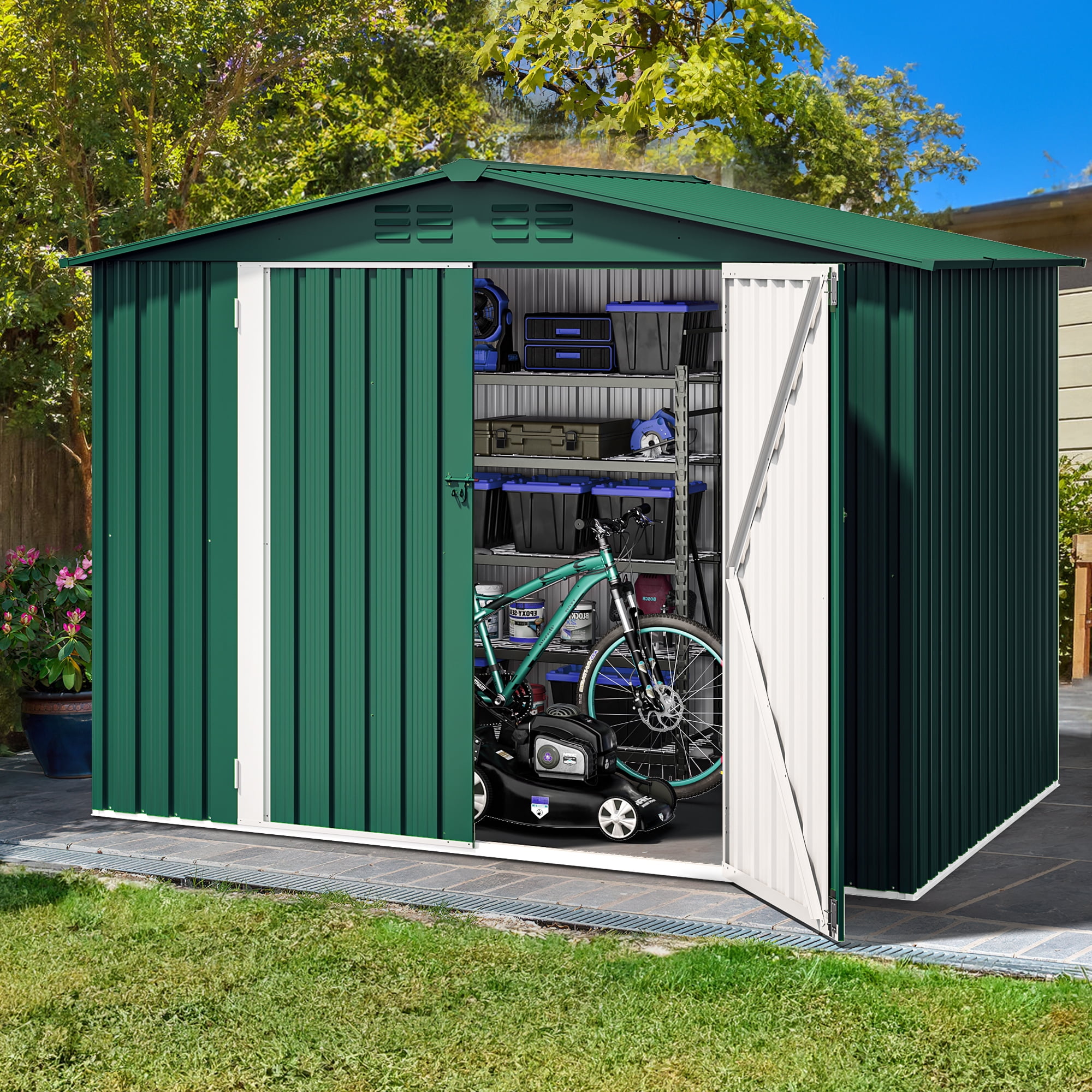 Dextrus Outdoor Storage Shed, 8x6 FT Large Metal Tool Sheds, Heavy Duty ...
