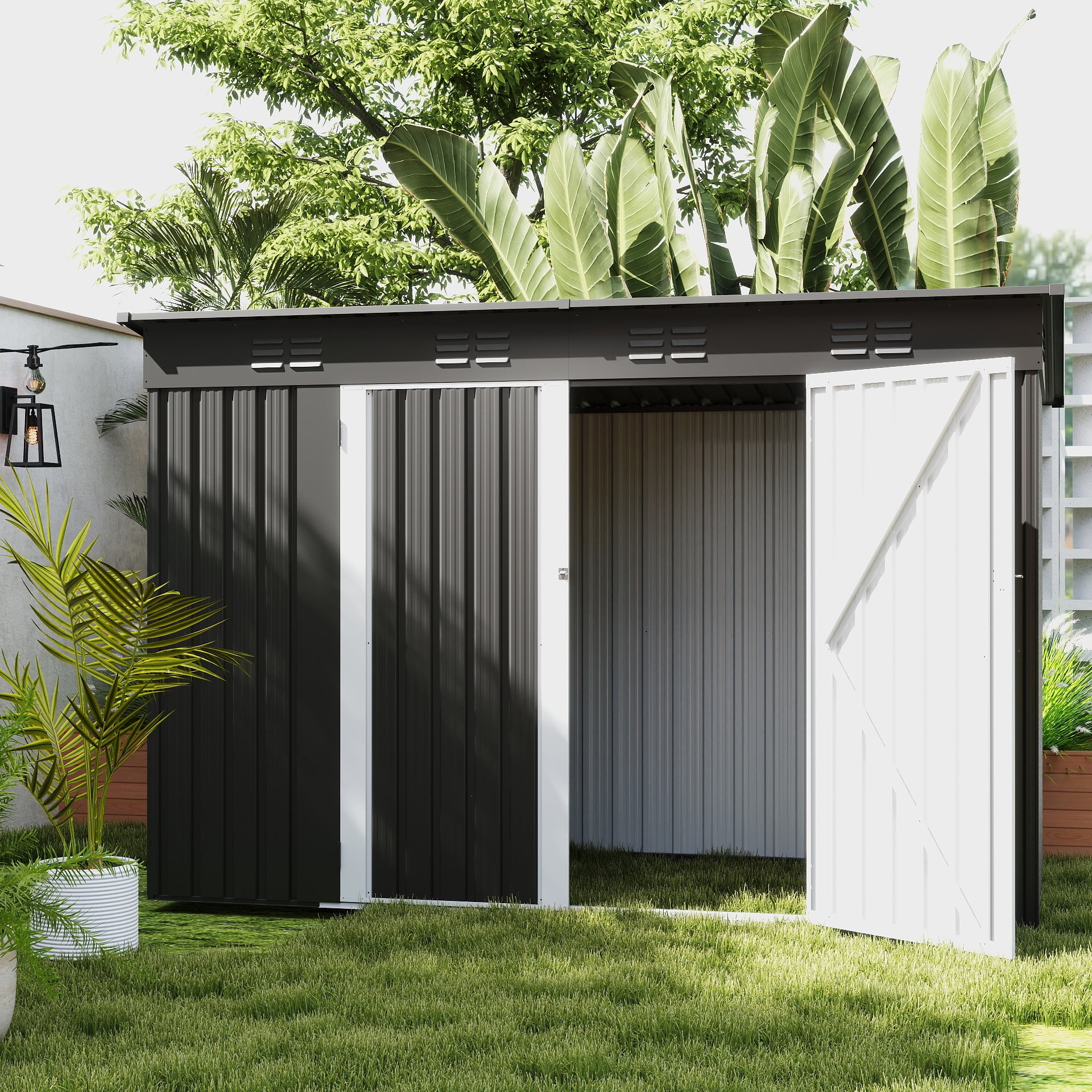 Dextrus Outdoor Storage Shed, 9.1' x 4.2' Large Metal Tool Sheds, Heavy ...