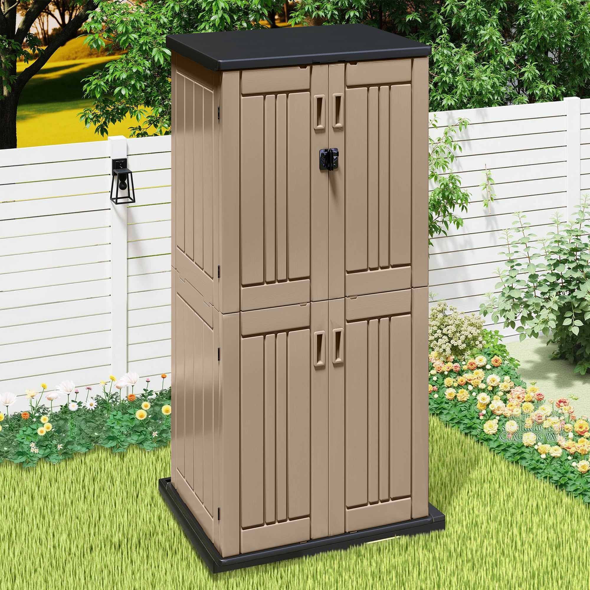 Dextrus Outdoor Storage Shed with 4 Shelves, Weatherproof Resin Storage ...