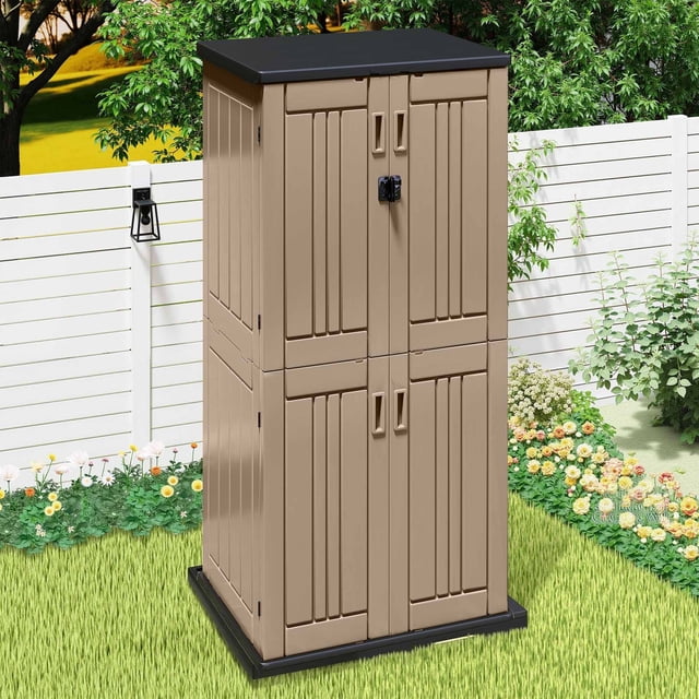 Dextrus Outdoor Storage Shed with 4 Shelves, Weatherproof Resin Storage ...