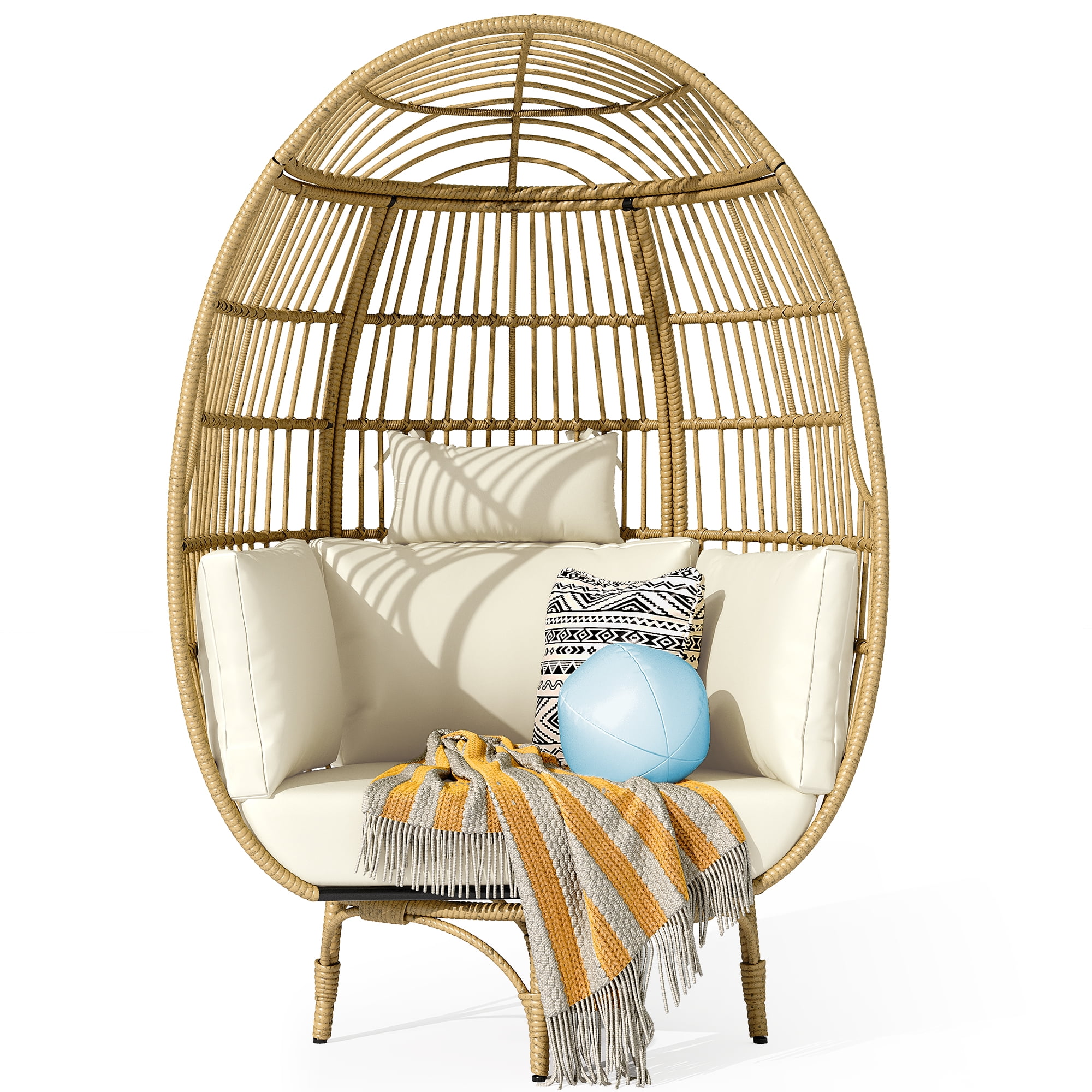 Dextrus Outdoor Swivel Egg Chair, Wicker Patio Rotating Basket Chair ...