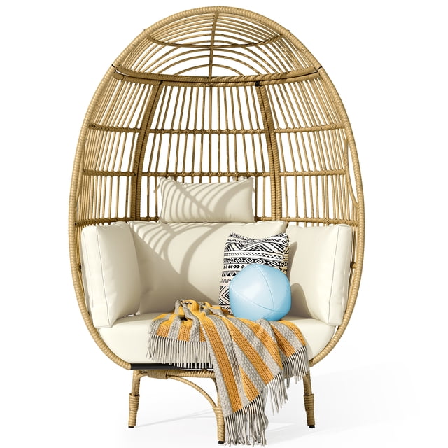 Dextrus Outdoor Swivel Egg Chair, Wicker Patio Rotating Basket Chair ...