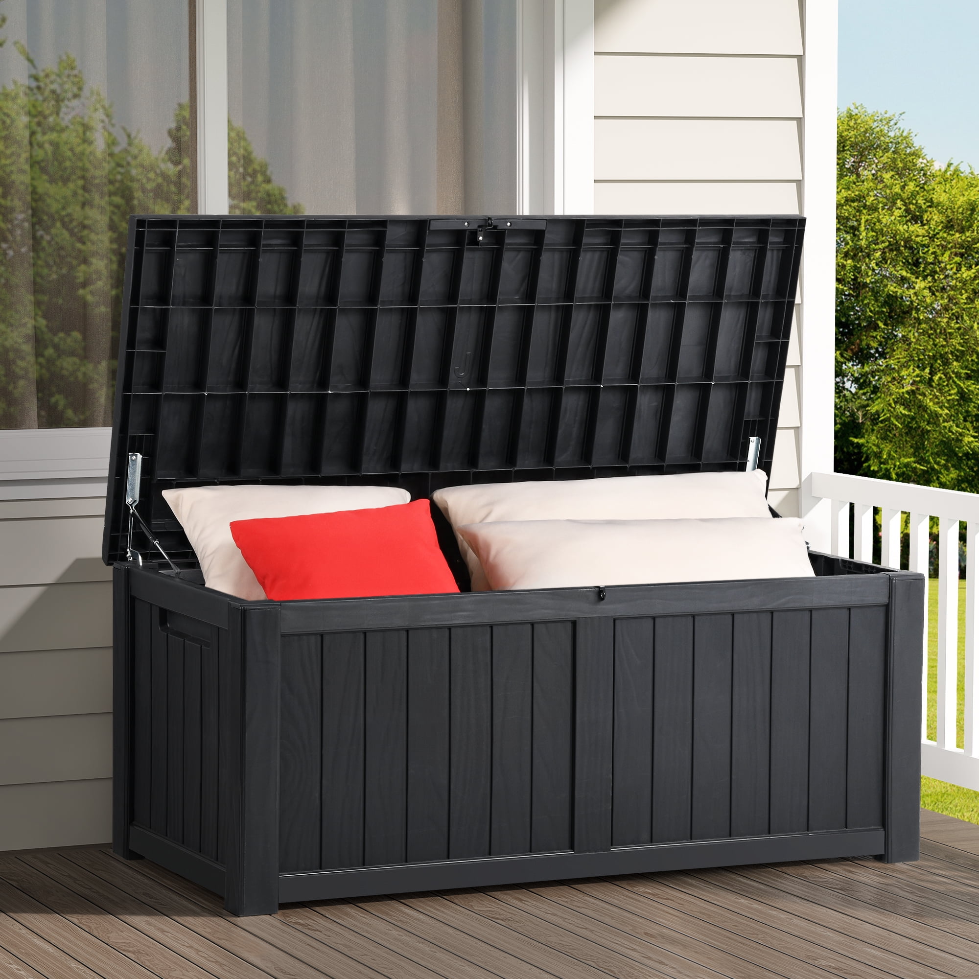 Dextrus Outdoor Waterproof 120 Gallon Polypropylene Resin Deck Box with ...