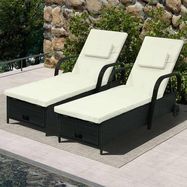Dextrus Outdoor Wicker Chaise Lounge Chair with Storage, Rattan Patio ...
