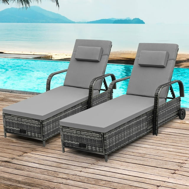 Dextrus Outdoor Wicker Chaise Lounge Chair with Storage, Rattan Patio ...
