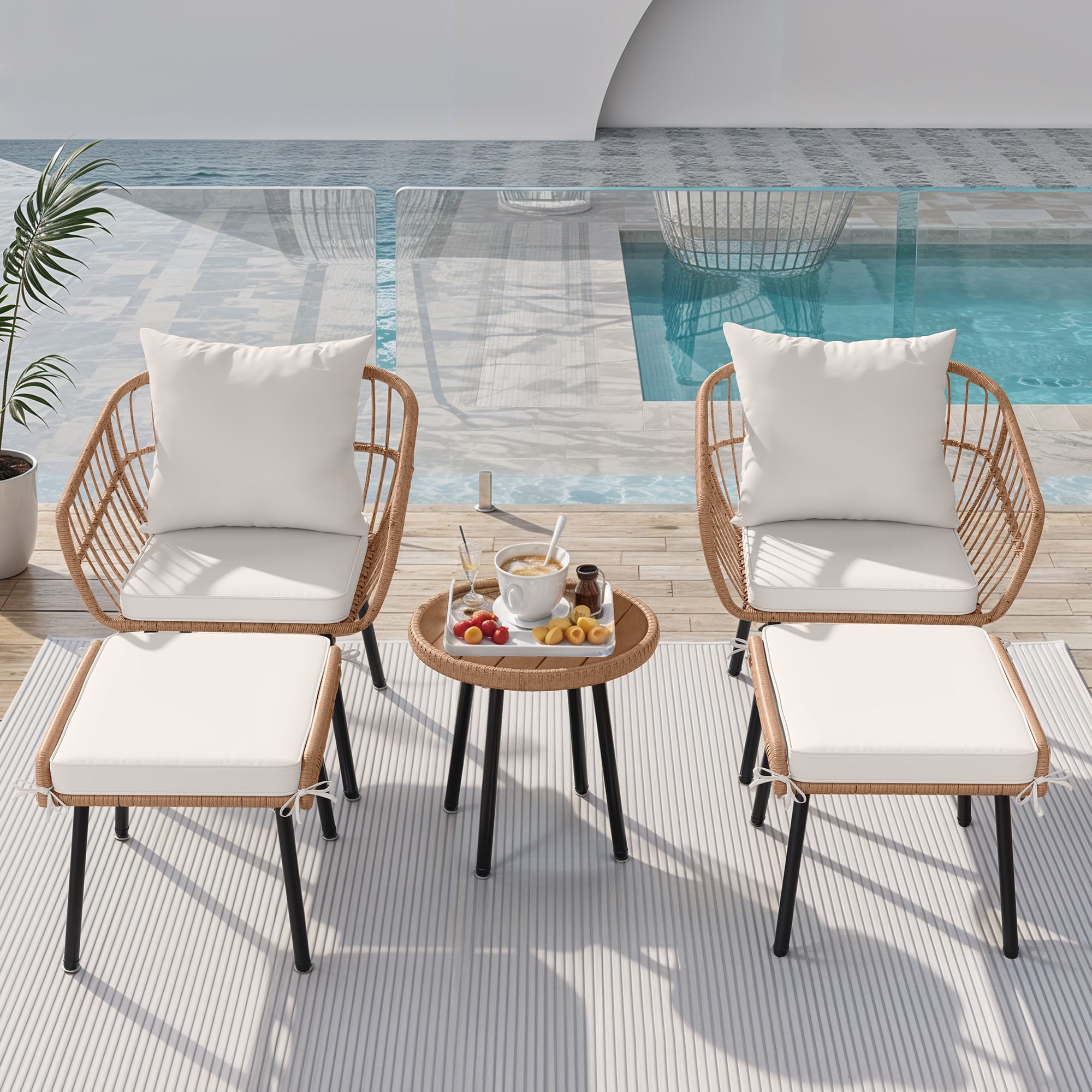 Dextrus Outdoor Wicker Furniture Set, 5-Piece Patio Bistro Set with ...