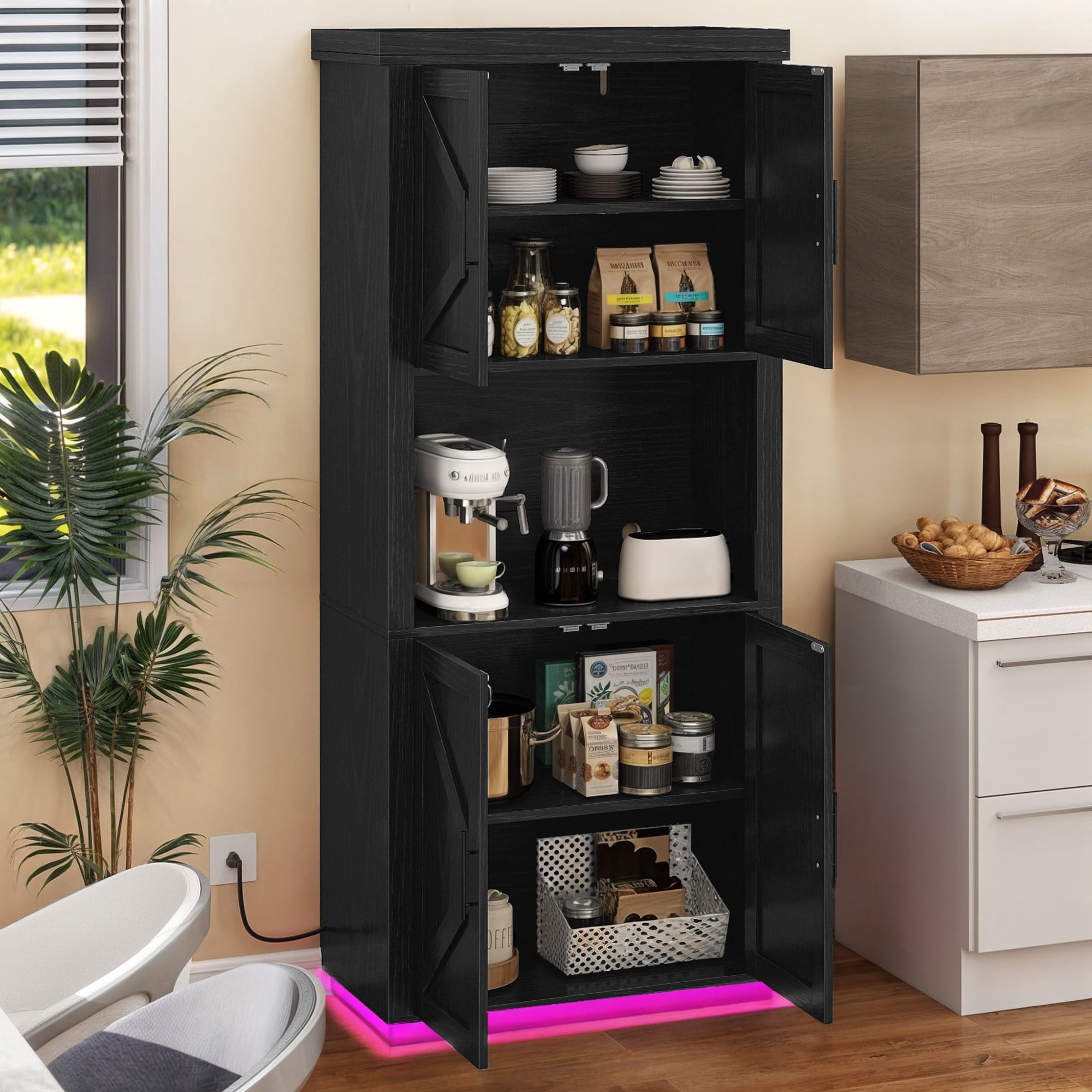 DEXTRUS Pantry Storage Cabinet with Power Outlets, Farmhouse Kitchen ...
