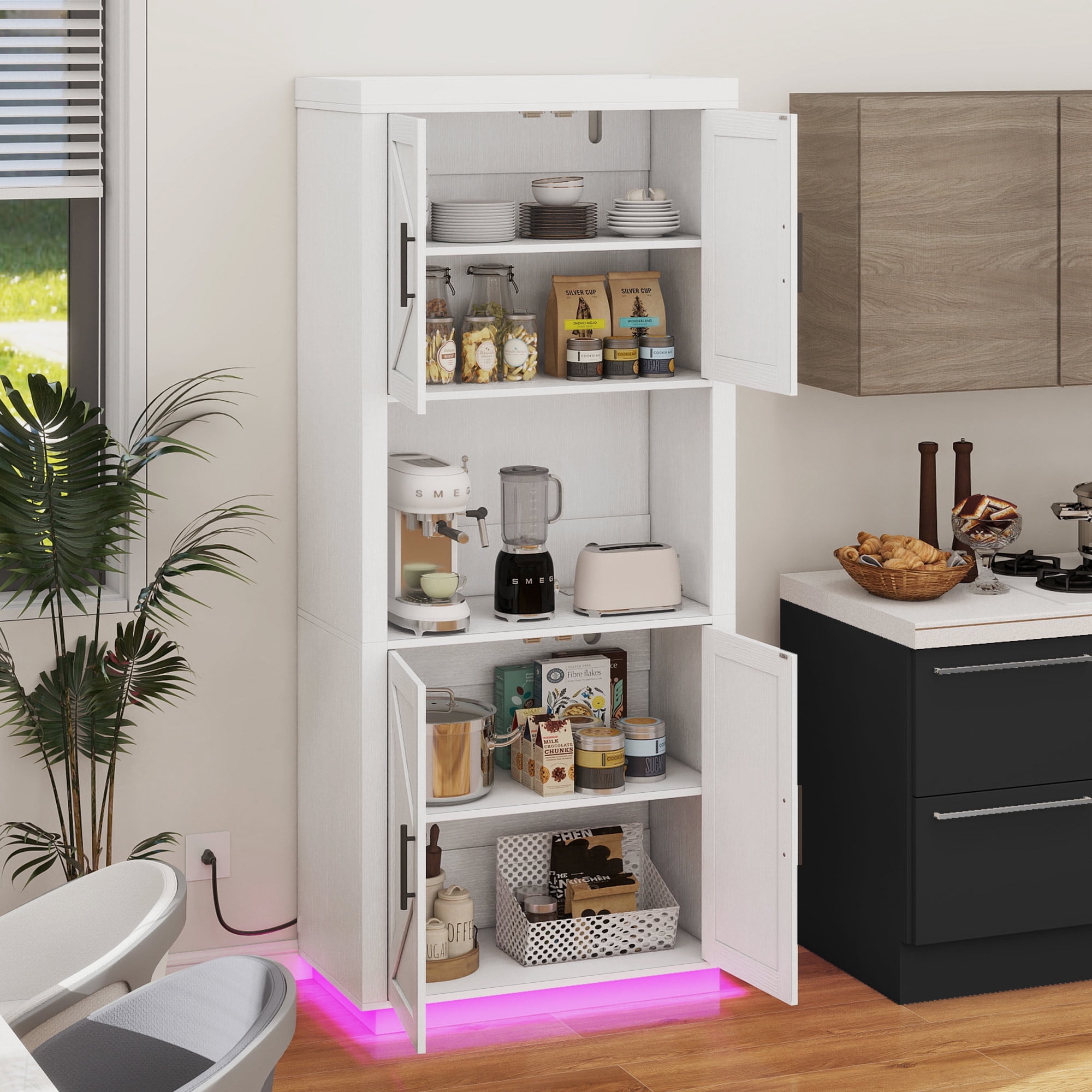 DEXTRUS Pantry Storage Cabinet with Power Outlets, Farmhouse Kitchen ...
