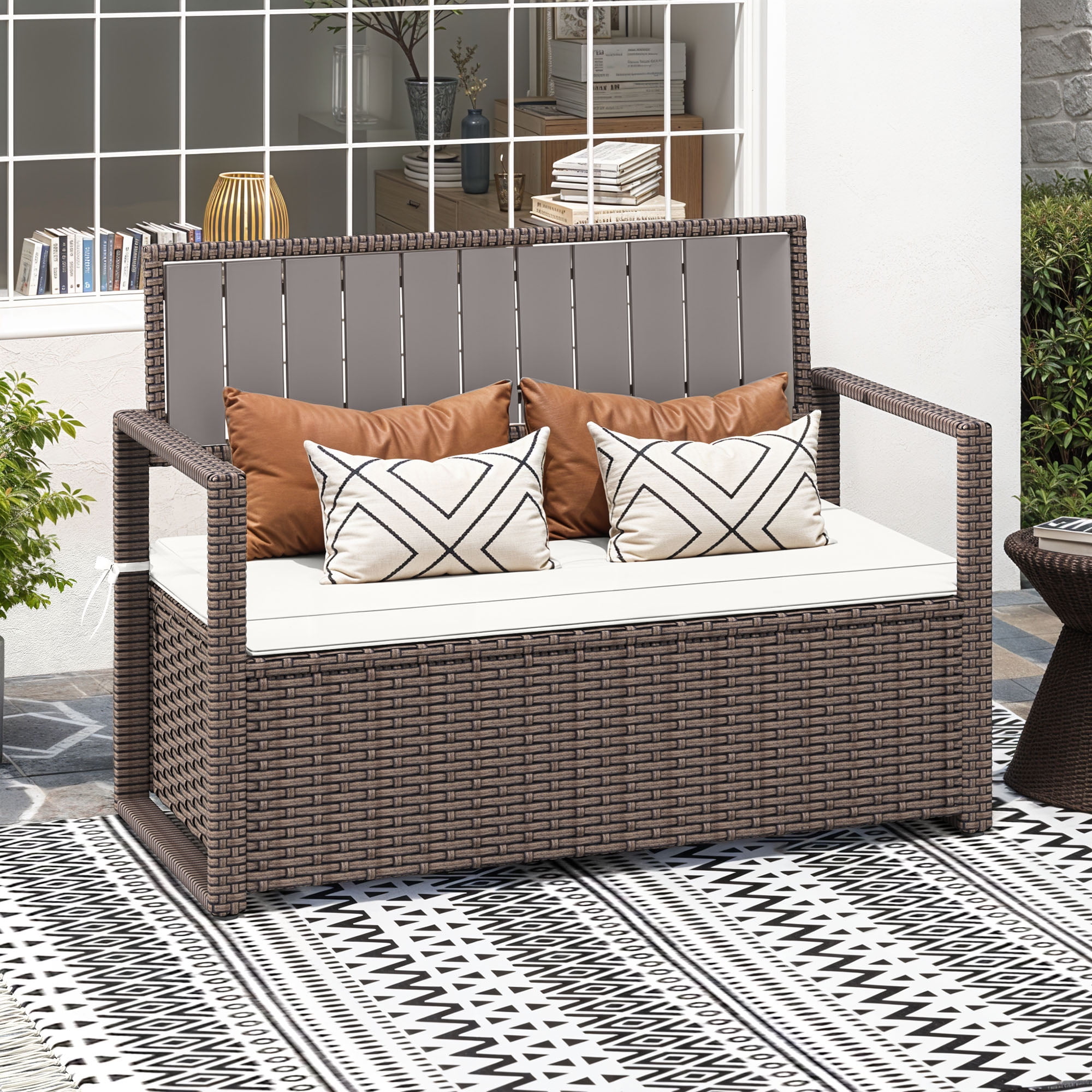 Dextrus Patio 70 Gallon PE Rattan Deck Box,Storage Bench, All-Weather ...
