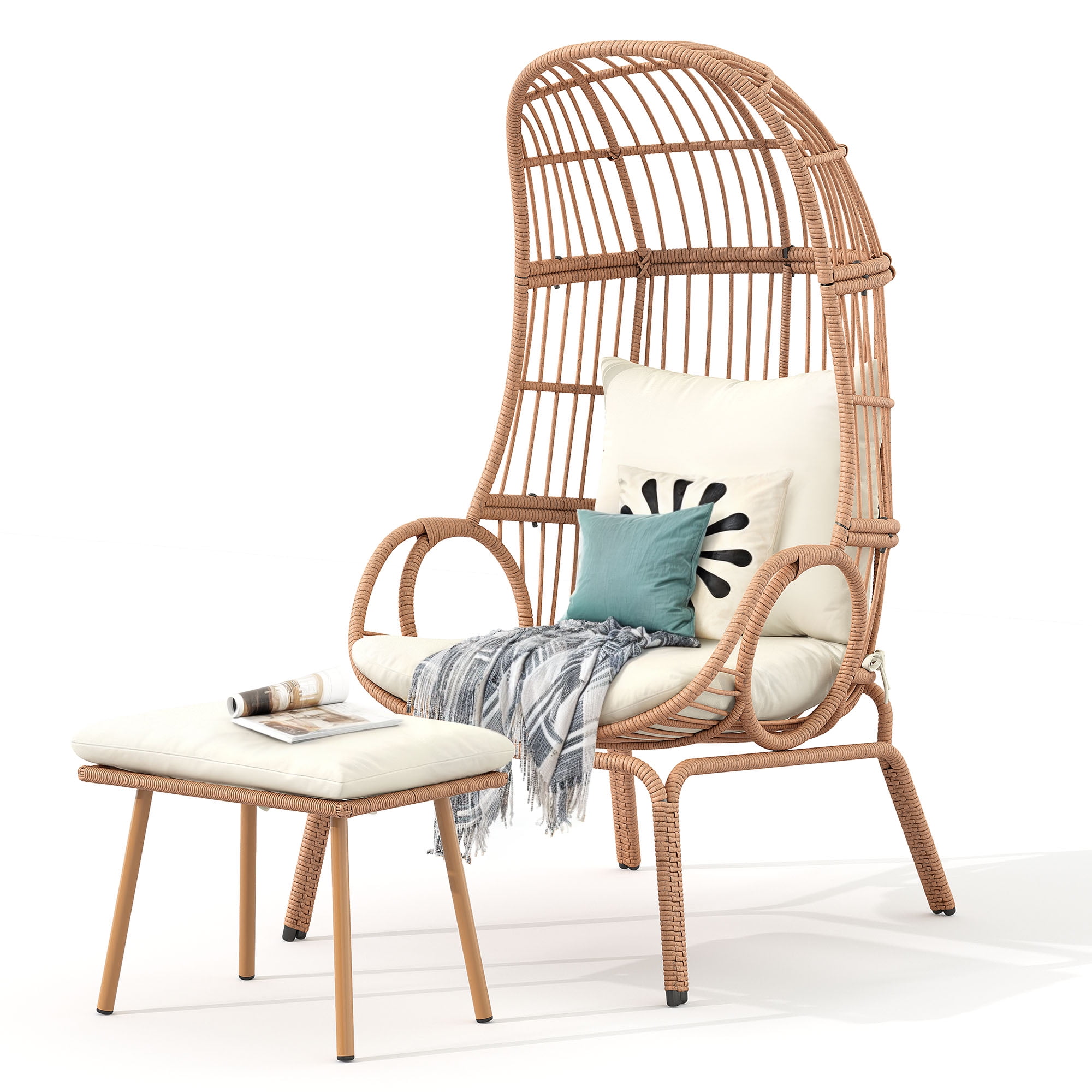 Dextrus Patio Egg Chair with Ottoman, 440lb Capacity Wicker Egg Chair ...