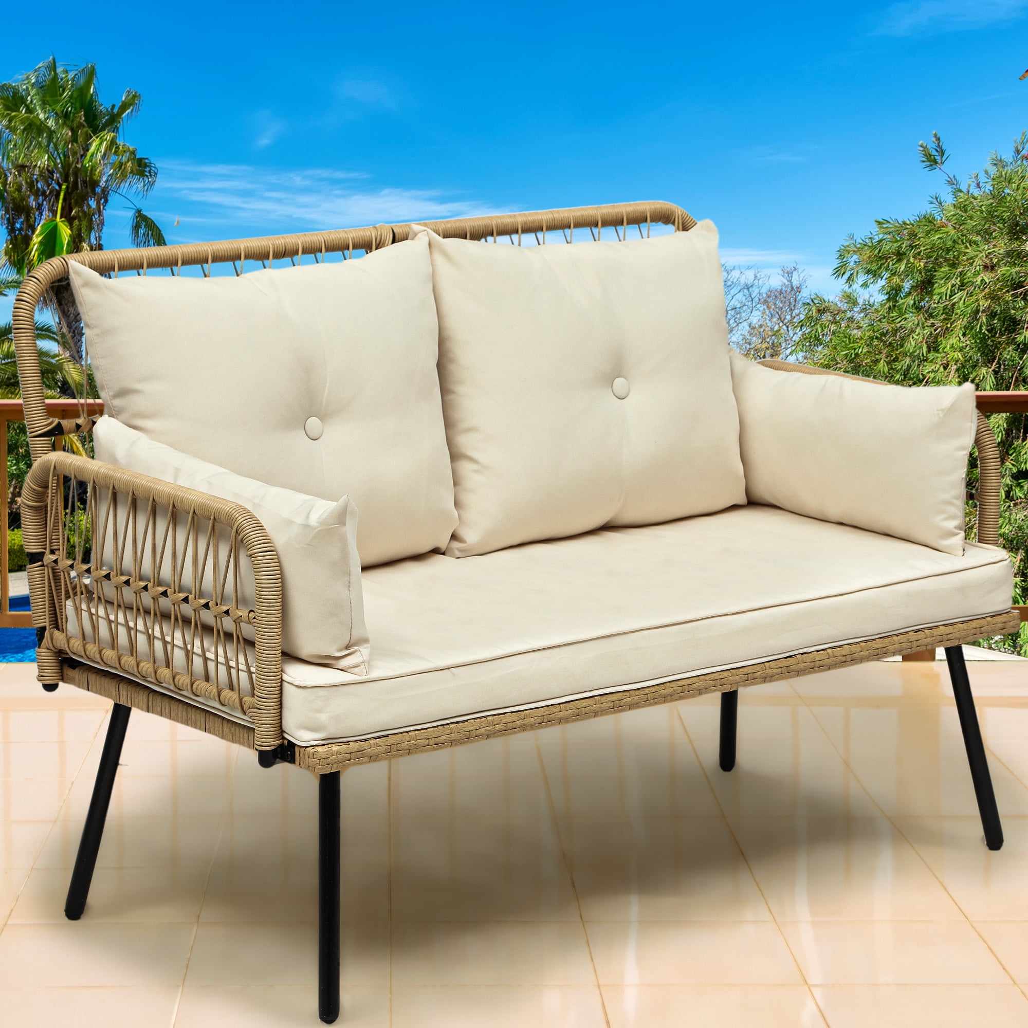 Dextrus Patio Furniture Wicker Outdoor Loveseat, All-Weather Rattan ...