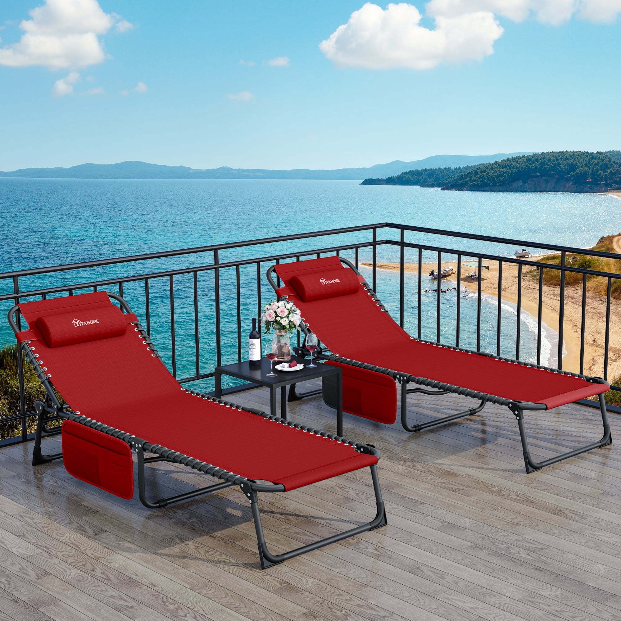 Dextrus Patio Lounge Chair with Portable Reclining and Folding Features ...