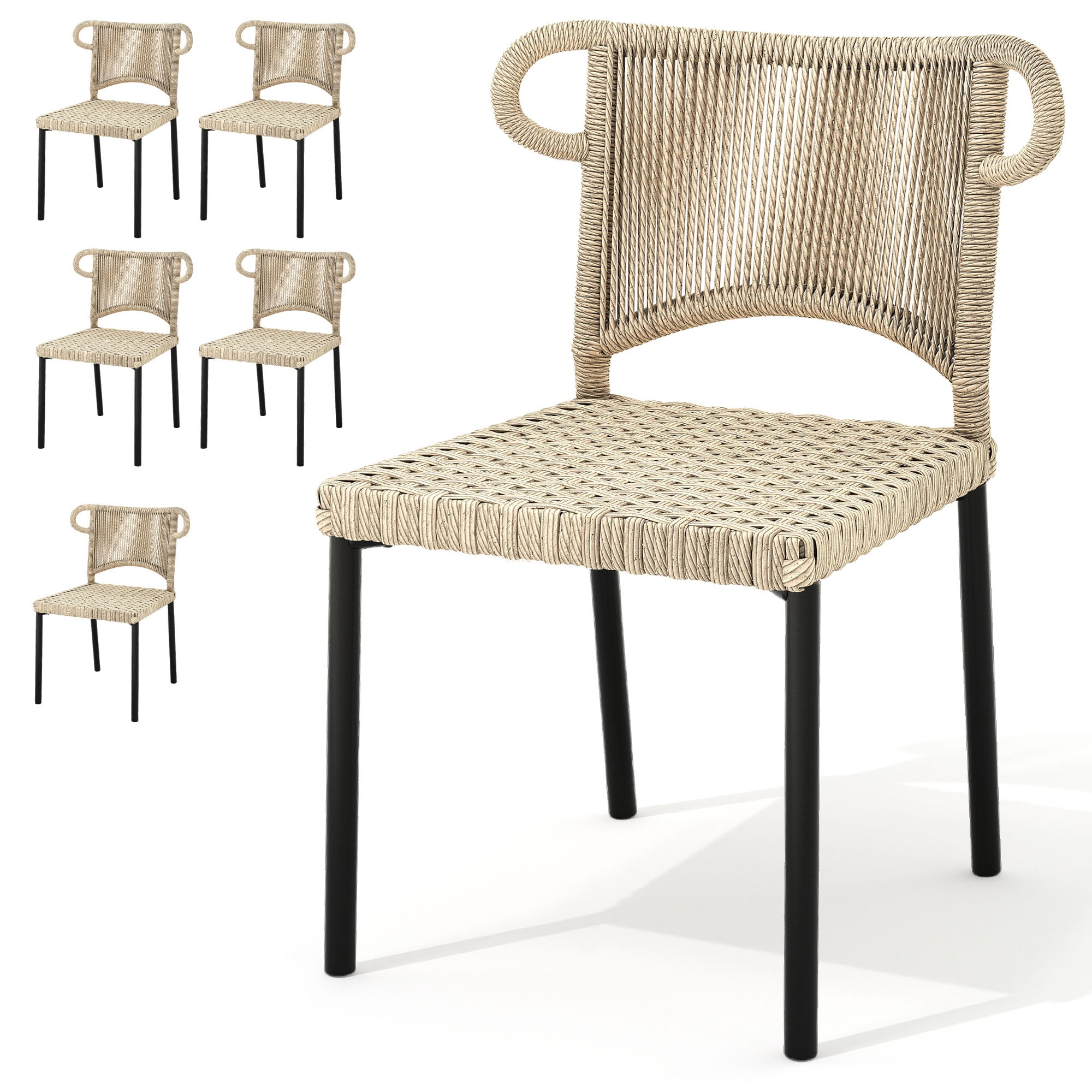 Dextrus 6-Piece Patio PE Rattan Dining Chair Set, Indoor/Outdoor ...