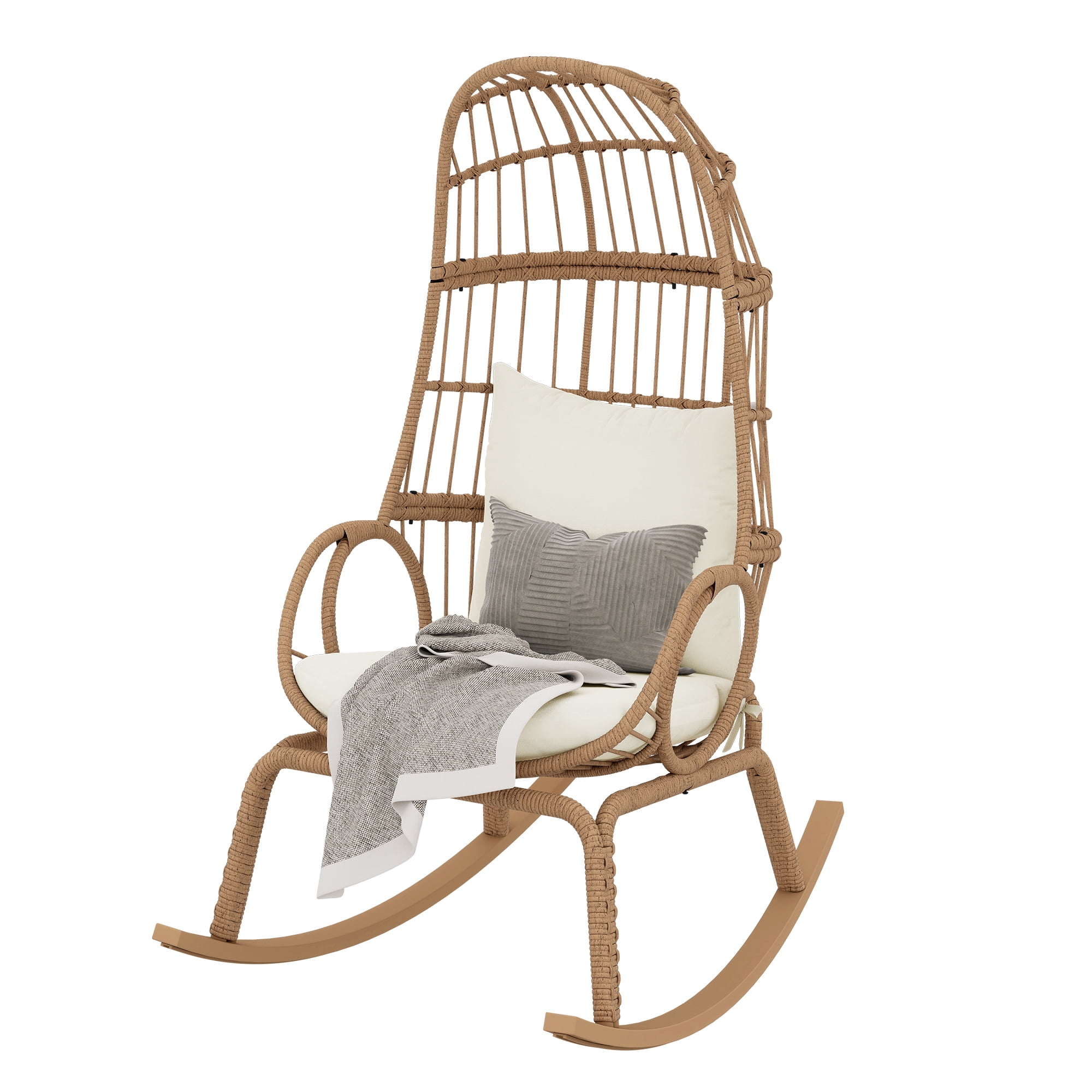 Dextrus Patio Rocking Egg Chair, All-Weather Wicker Basket Chair, Egg ...