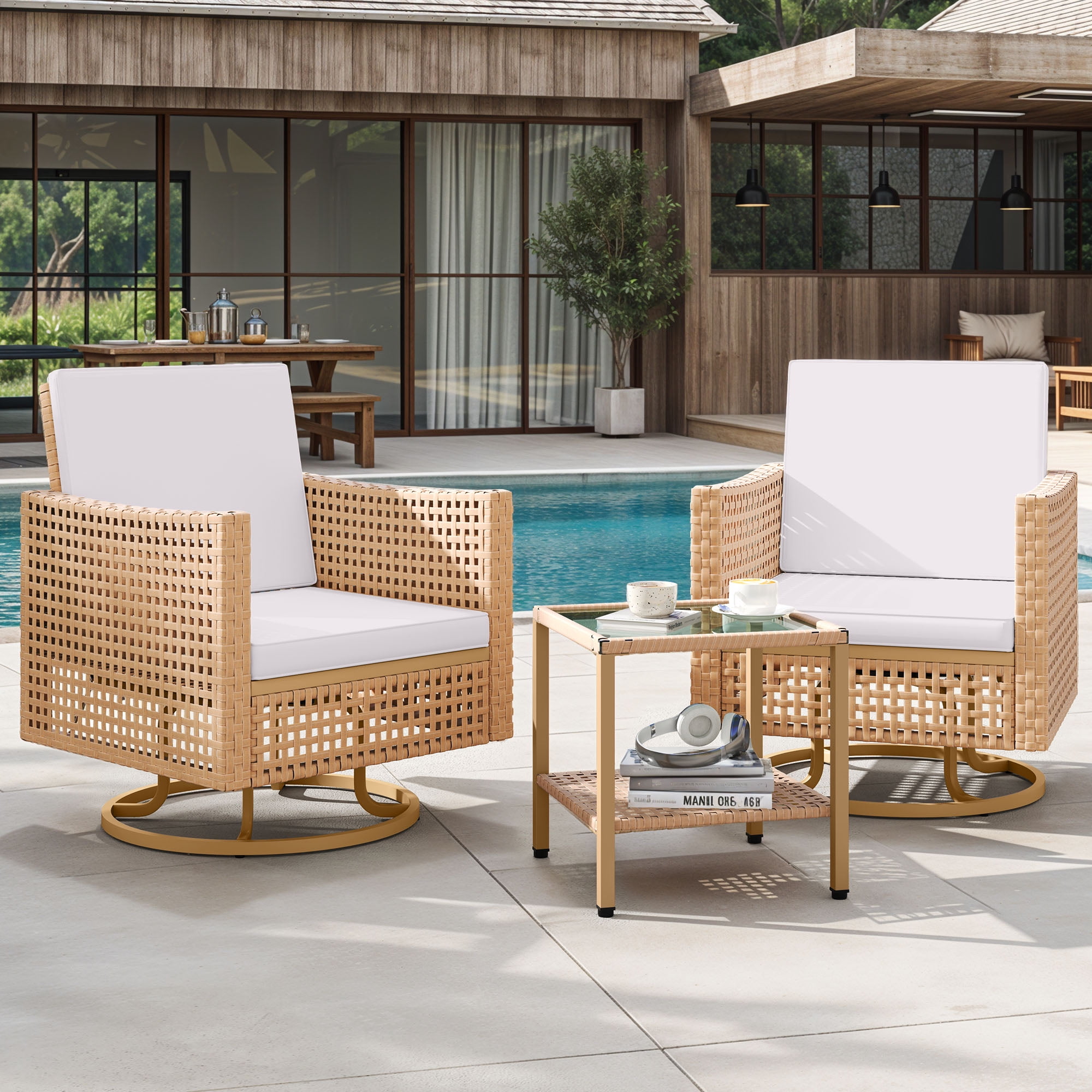 Dextrus Patio Swivel Chairs, Outdoor Wicker Swivel Glider Rocking ...