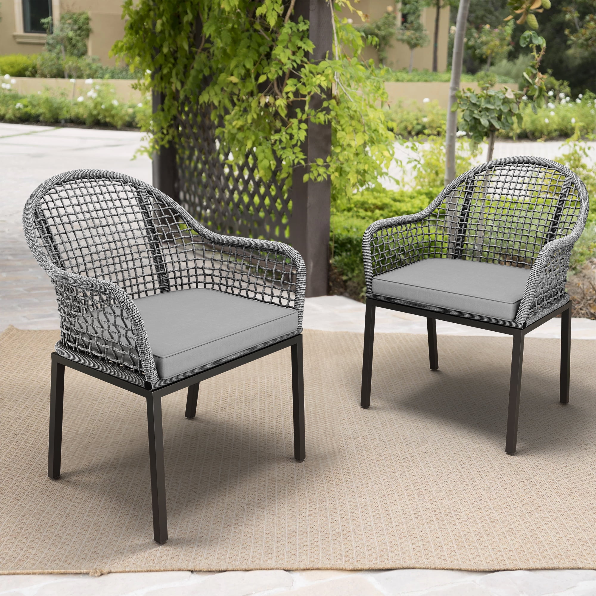 Dextrus Patio Wicker Dining Chairs, 2 Pieces Outdoor Dining Seating ...