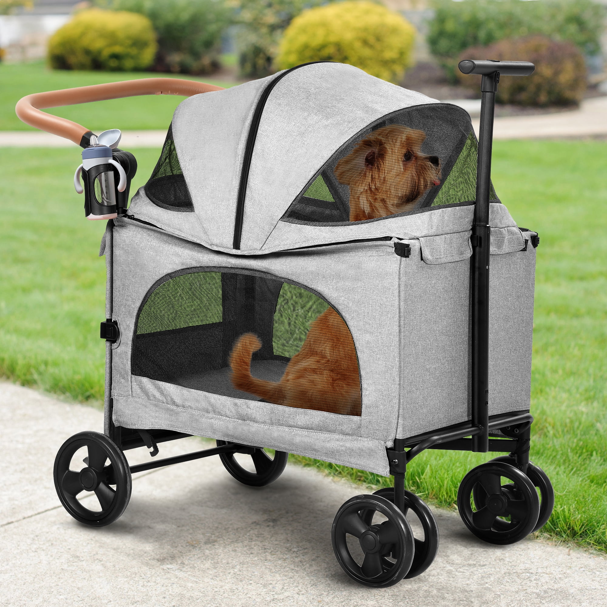 Dextrus Large Pet Stroller, Doggy Walking Jogger, Foldable 4-Wheel ...