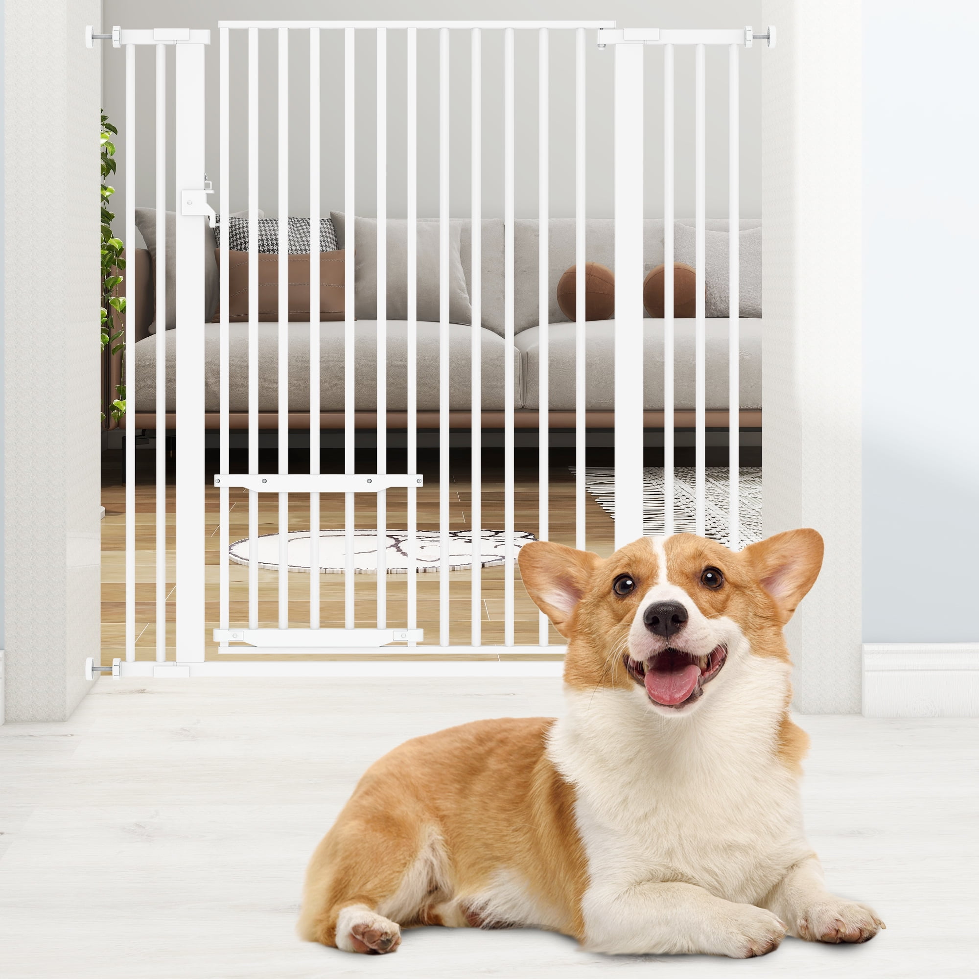 Dextrus Pet Gate Dog Gate with Cat Door,Extra Large 55"Tall Auto Close ...