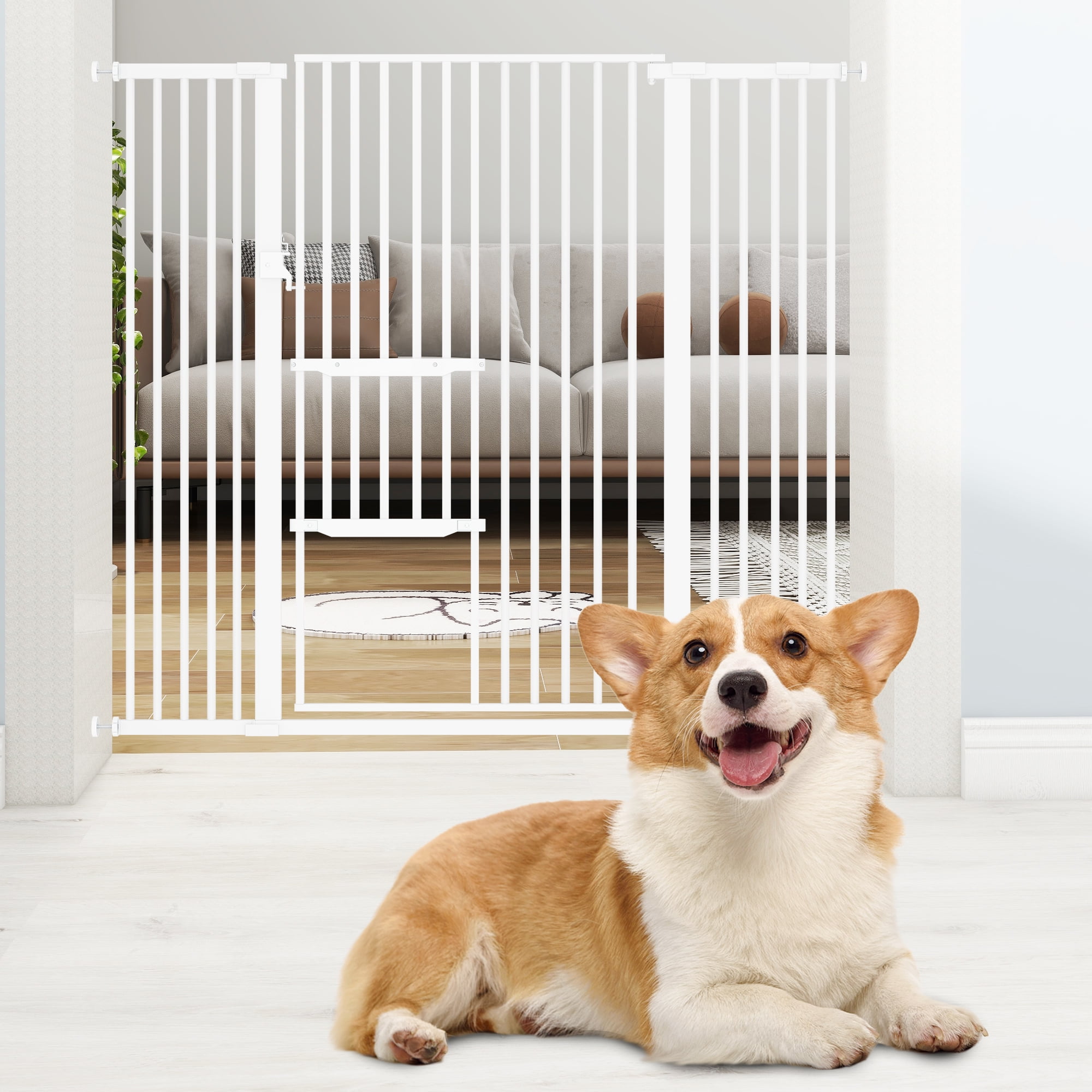 Dextrus Pet Gate Dog Gate with Cat Door,Extra Large 55"Tall Auto Close ...