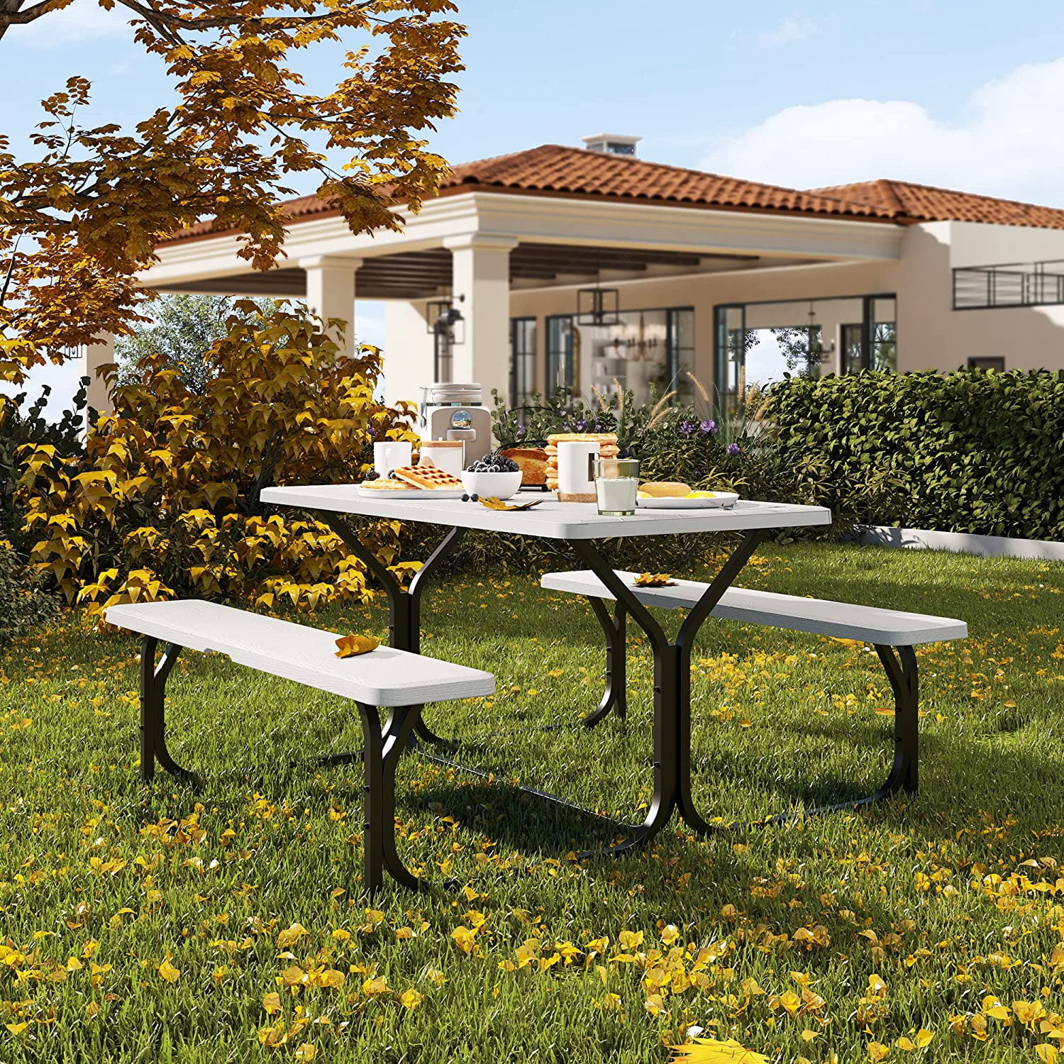 Dextrus Picnic Table Heavy Duty Outdoor Picnic Table and Bench with ...