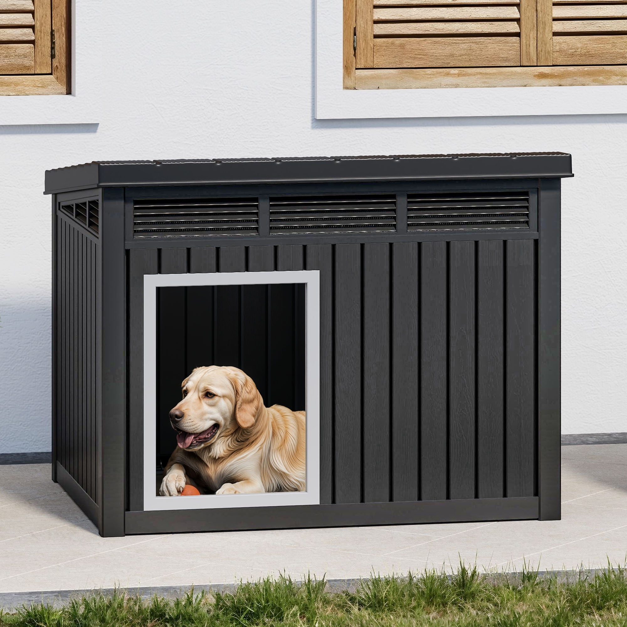 Dextrus Plastic Dog House with Lift-Up Sloping Roof,Indoor & Outdoor ...