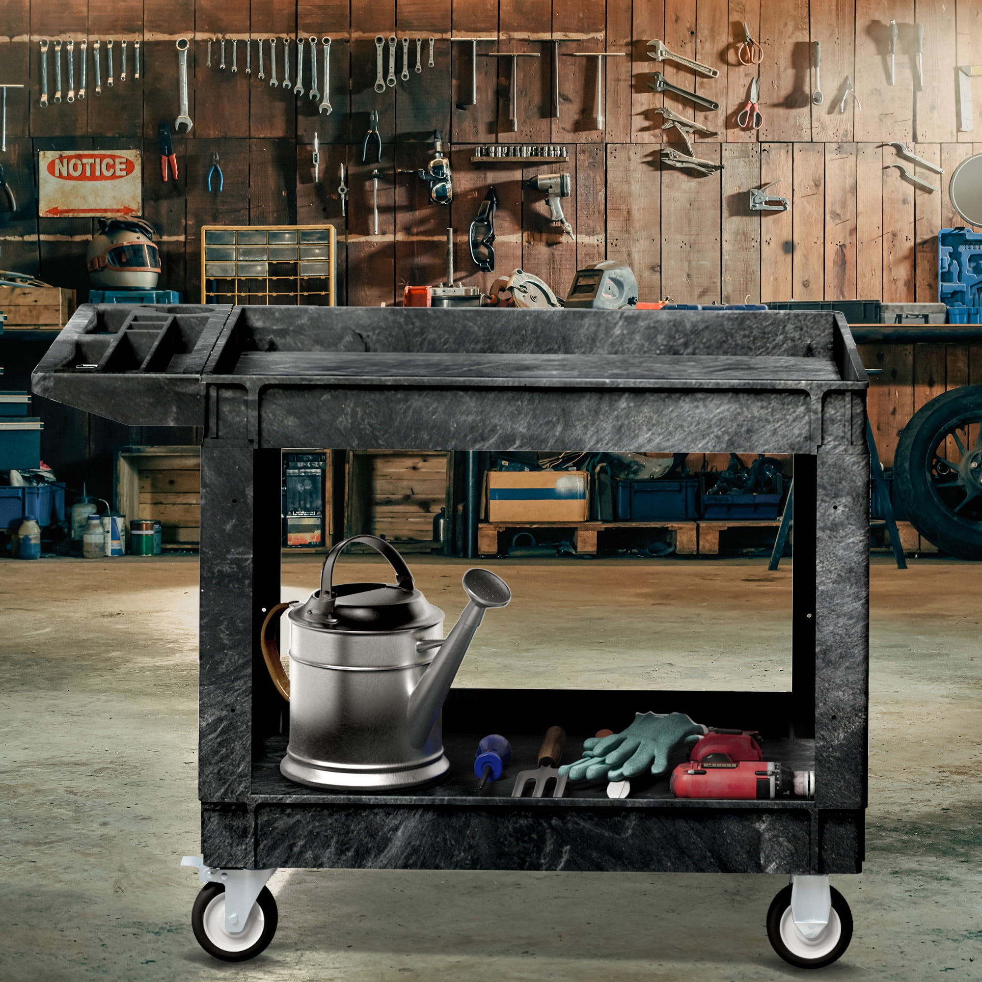 Uforic Heavy-Duty 2-Tier Plastic Utility Cart, 550 Lbs Capacity, with ...
