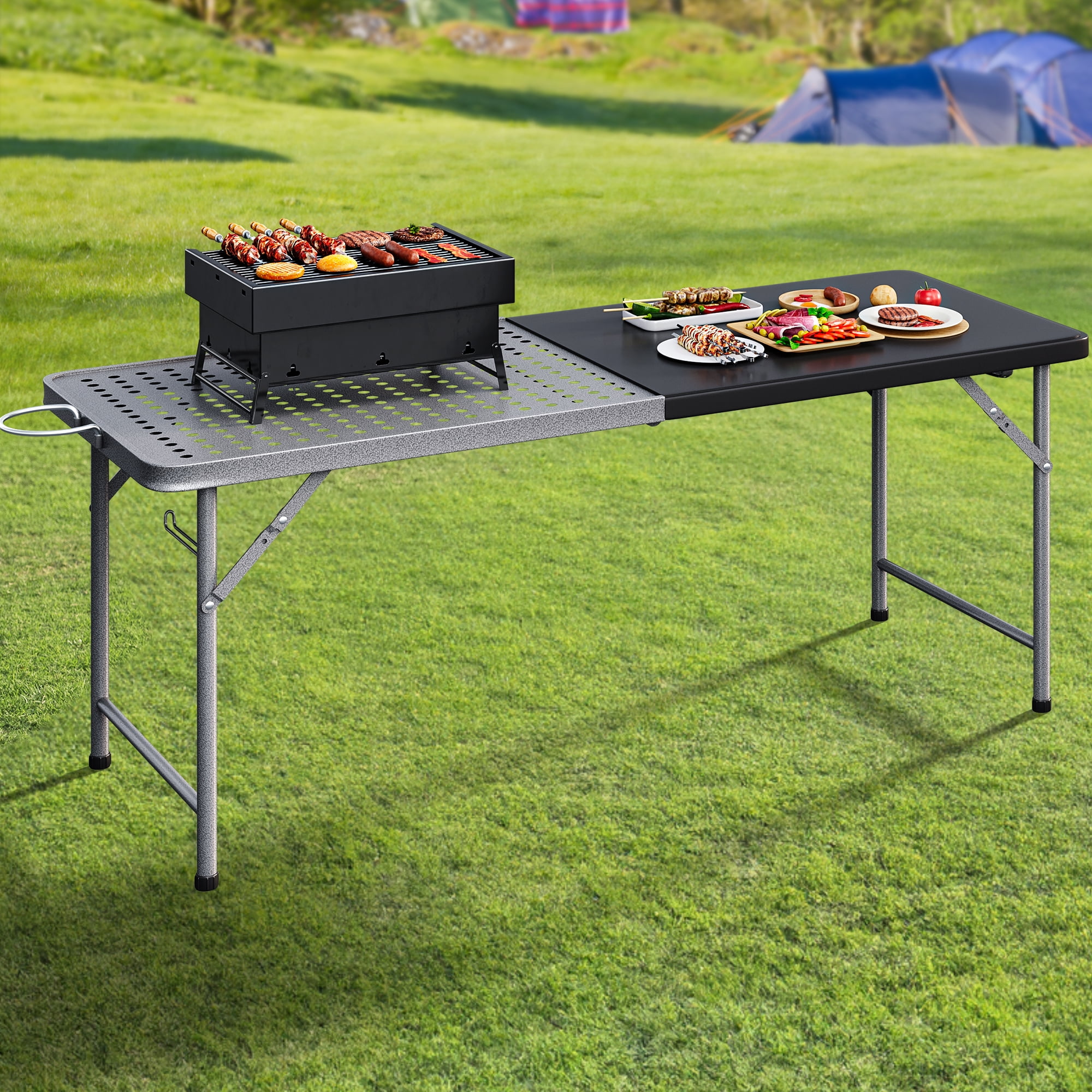 Dextrus Portable Folding Grill Table, 6Ft Metal Outdoor Table with Mesh ...