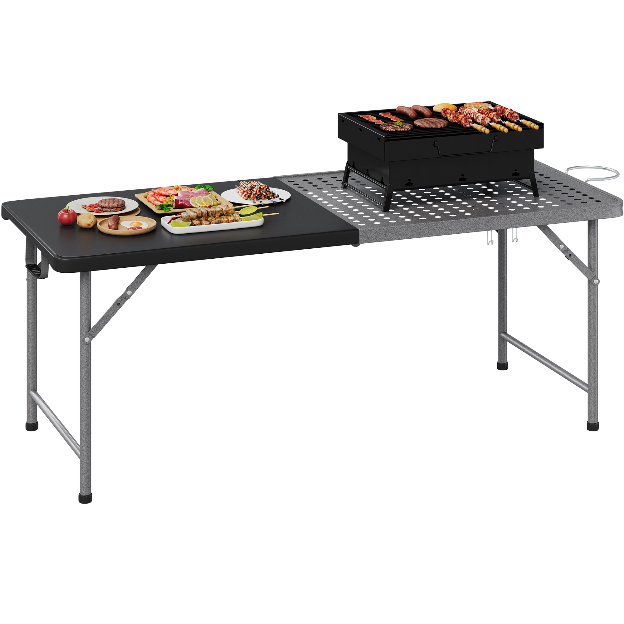 Dextrus Portable Folding Grill Table, 6Ft Metal Outdoor Table with Mesh ...