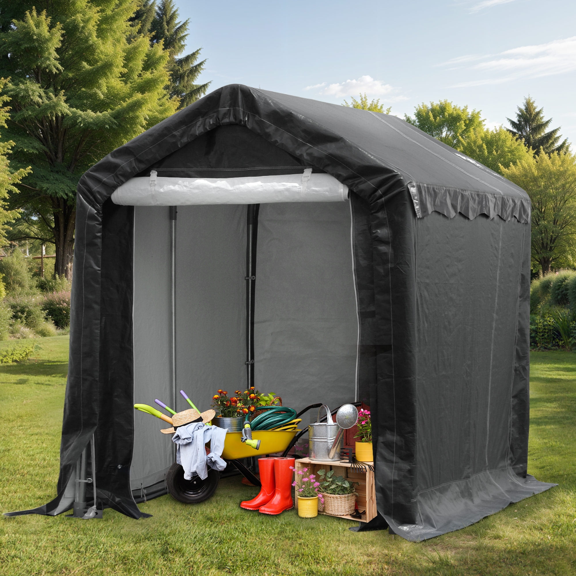 Dextrus 6x8 FT Canopy Carport, Portable Storage Shed, Waterproof Metal ...