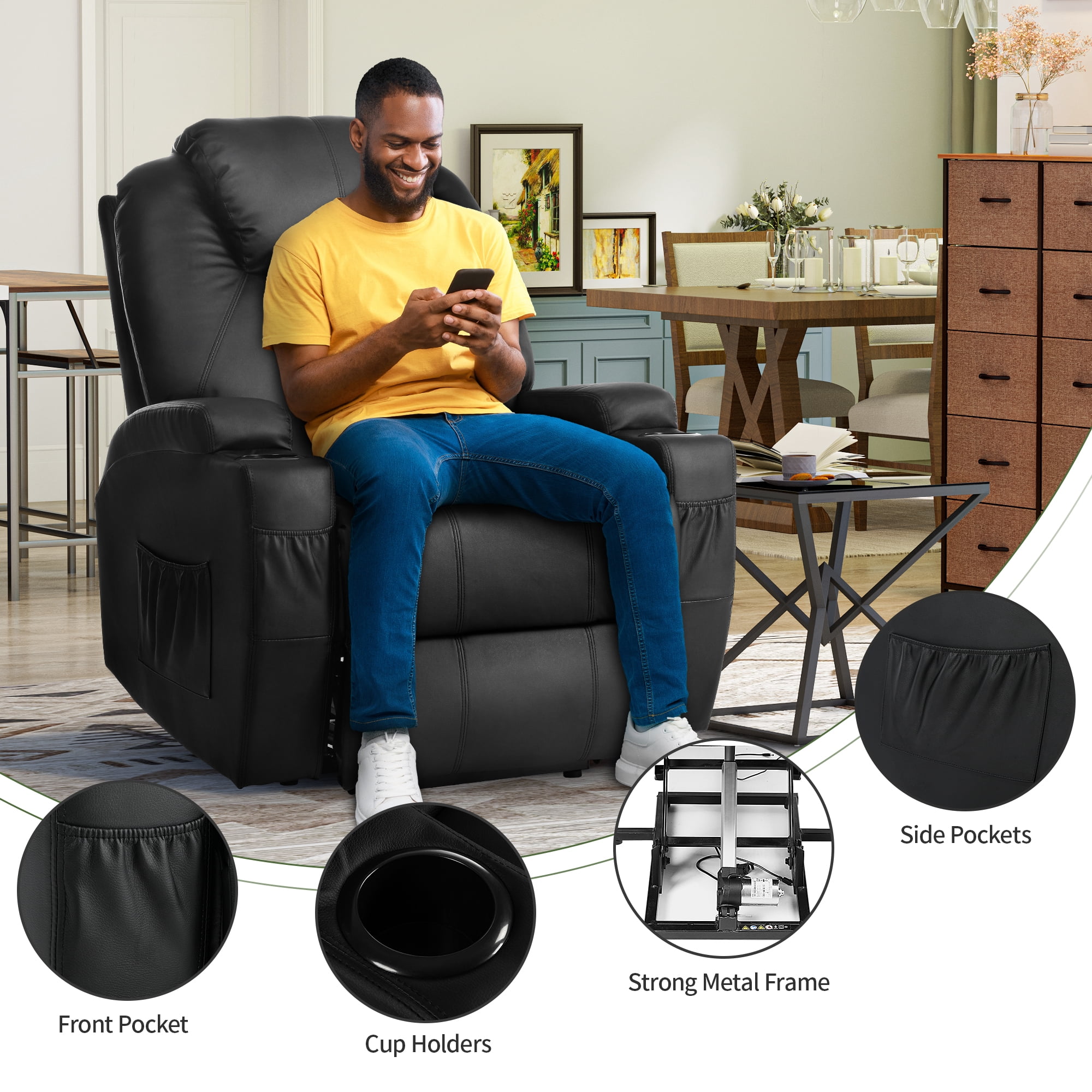 Dextrus Power Lift Recliner with Heat & Massage, Dual Cup Holders ...