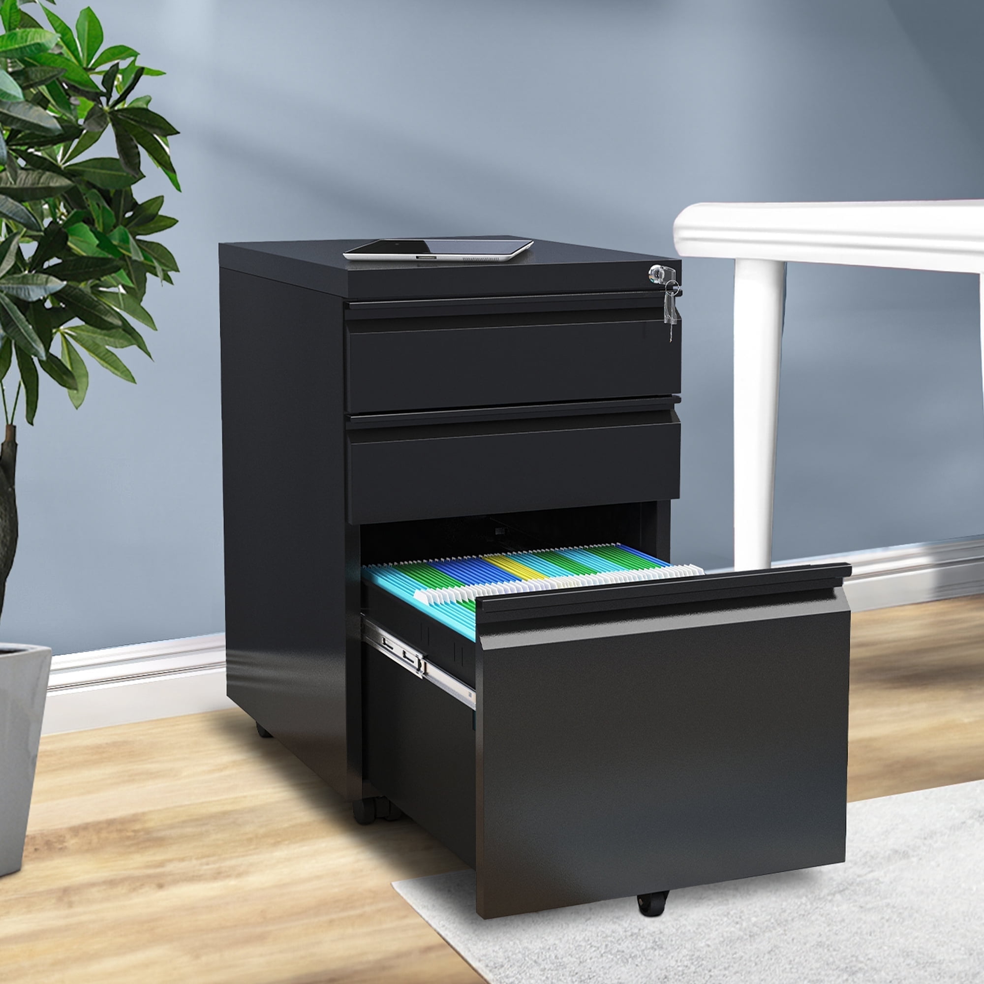 Dextrus Steel Lockable Office Storage, Mobile 3-Drawer Rolling ...