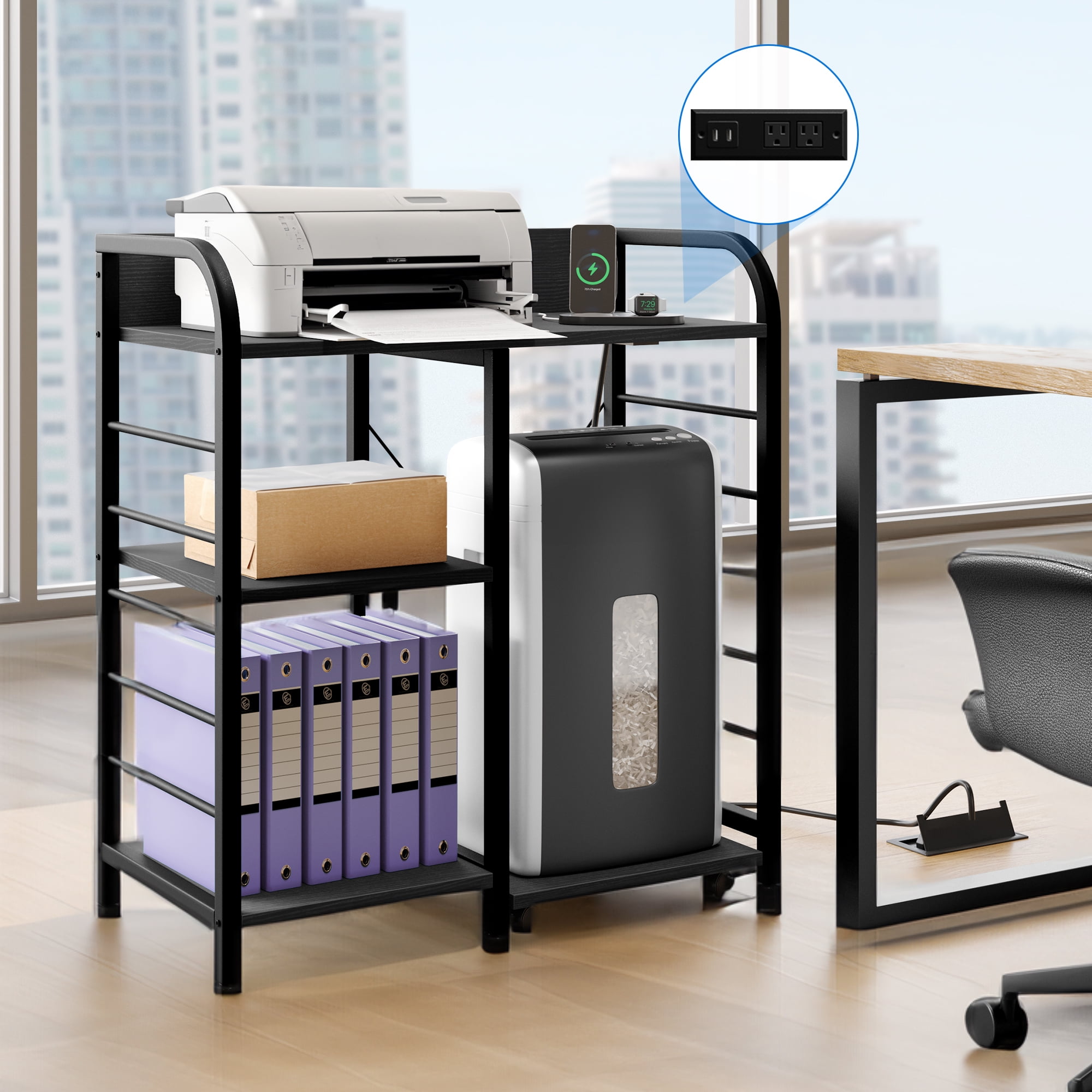 Dextrus Printer Table with Charging Station, Storage and Wheels, Paper ...