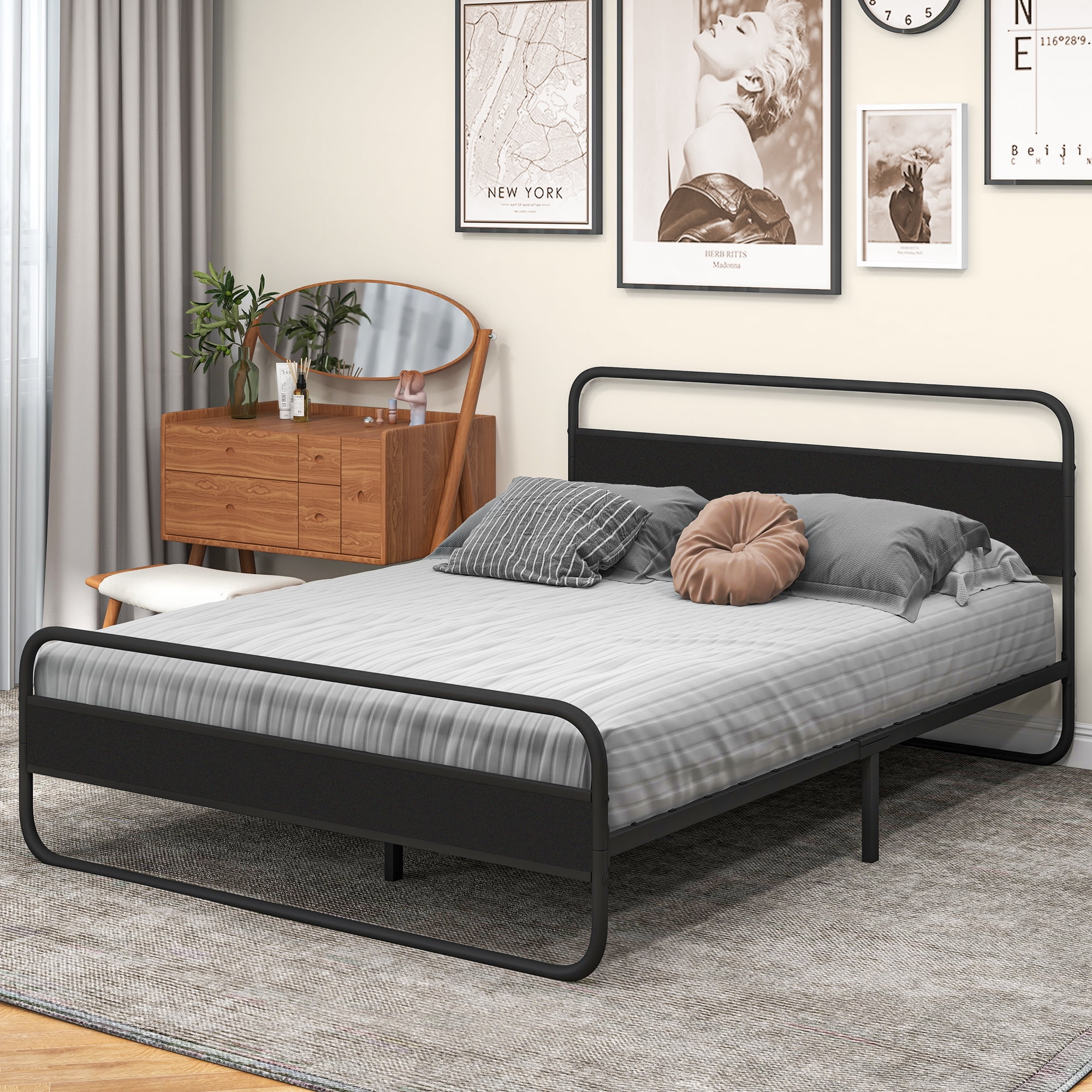 Black metal and wood headboard store