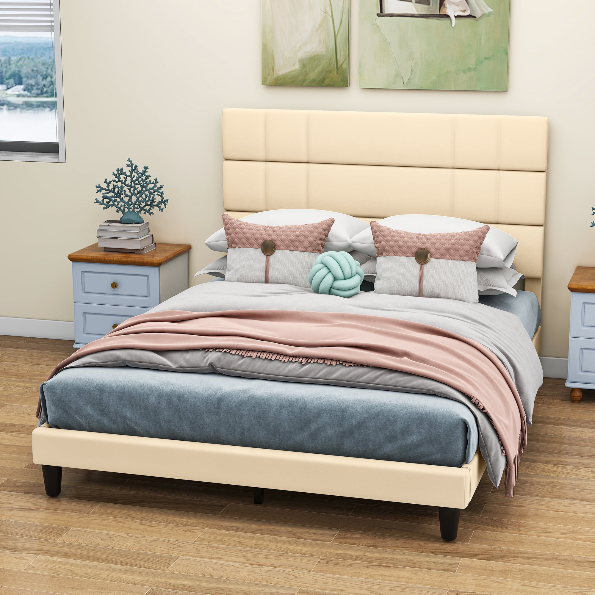 Dextrus Queen Size Bed Frame, Robust Metal & Wood Construction ...
