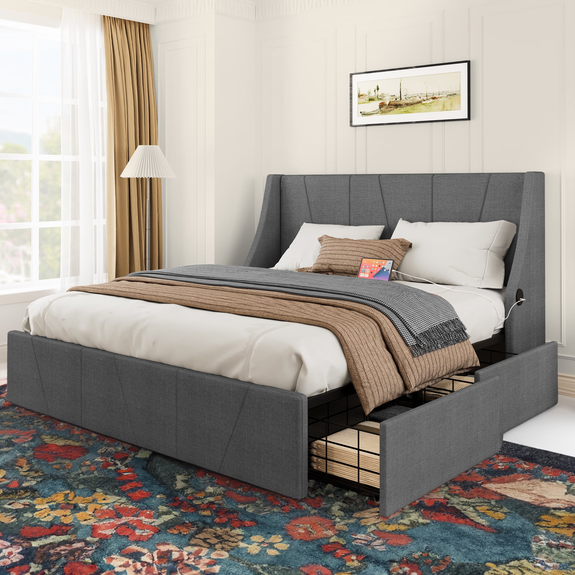 Dextrus Queen-Sized Quadruple Storage Drawers Bedstead,Box Spring ...