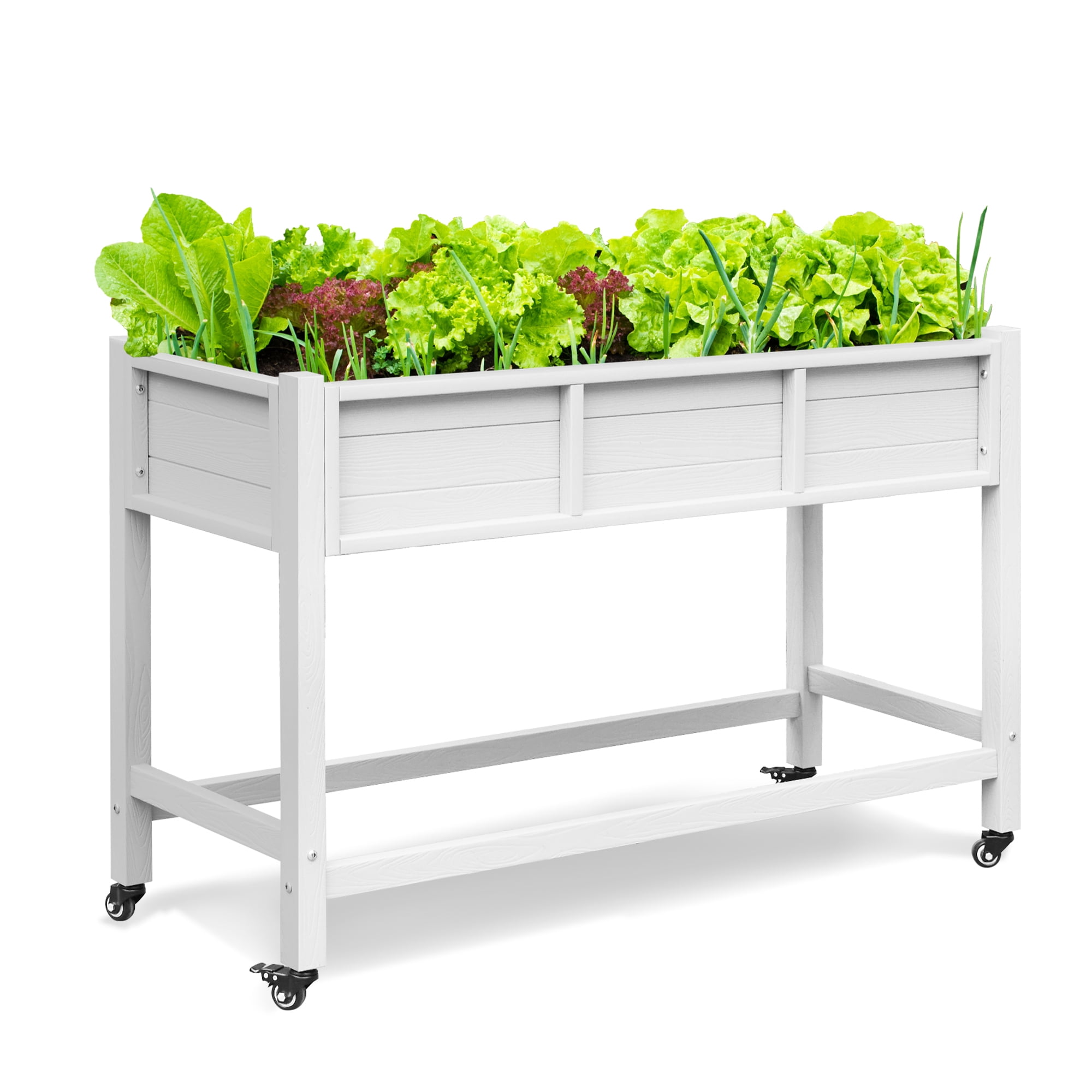Dextrus Raised Garden Bed 47x18x31in Wood Mobile Elevated Planter Box ...
