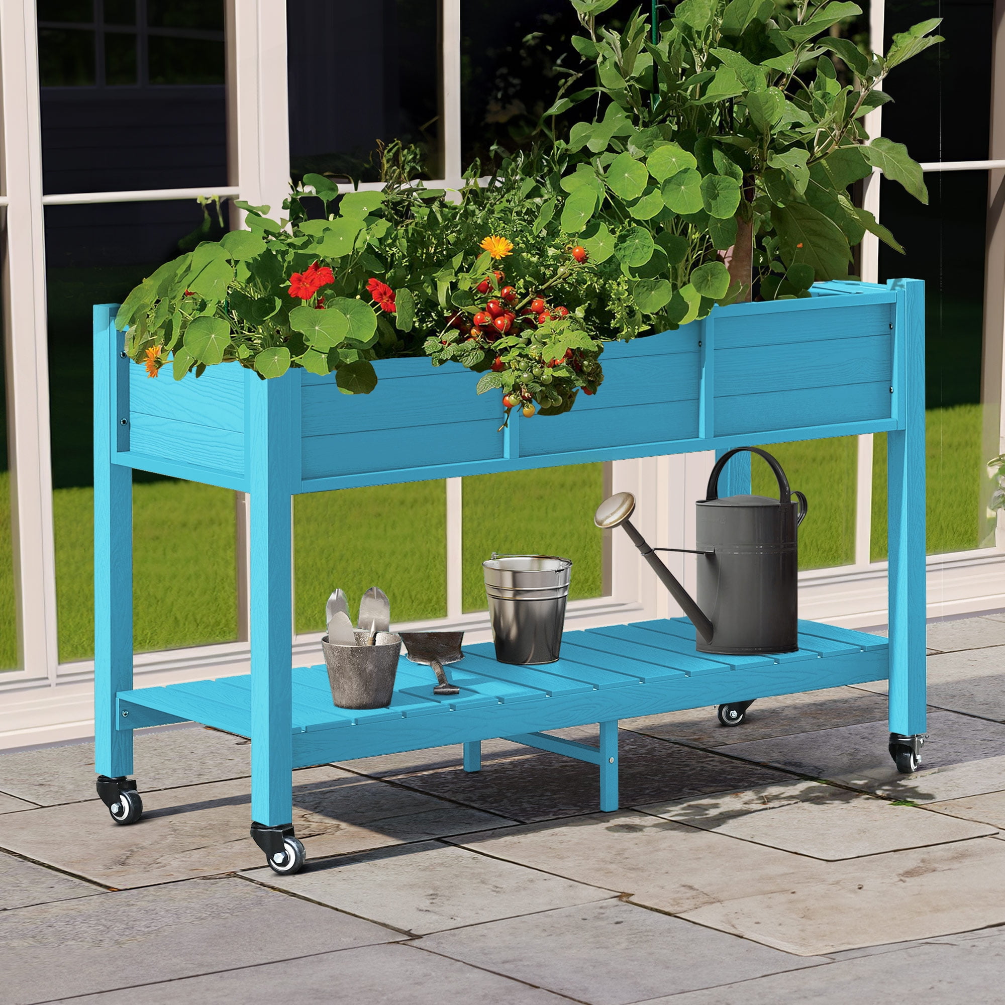 Dextrus Raised Garden Bed 47x18x31in Wood Mobile Elevated Planter w ...