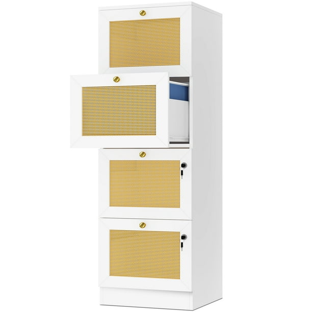 Dextrus Rattan 4-Drawer Wood File Cabinet with Lock,15.82" Deep ...