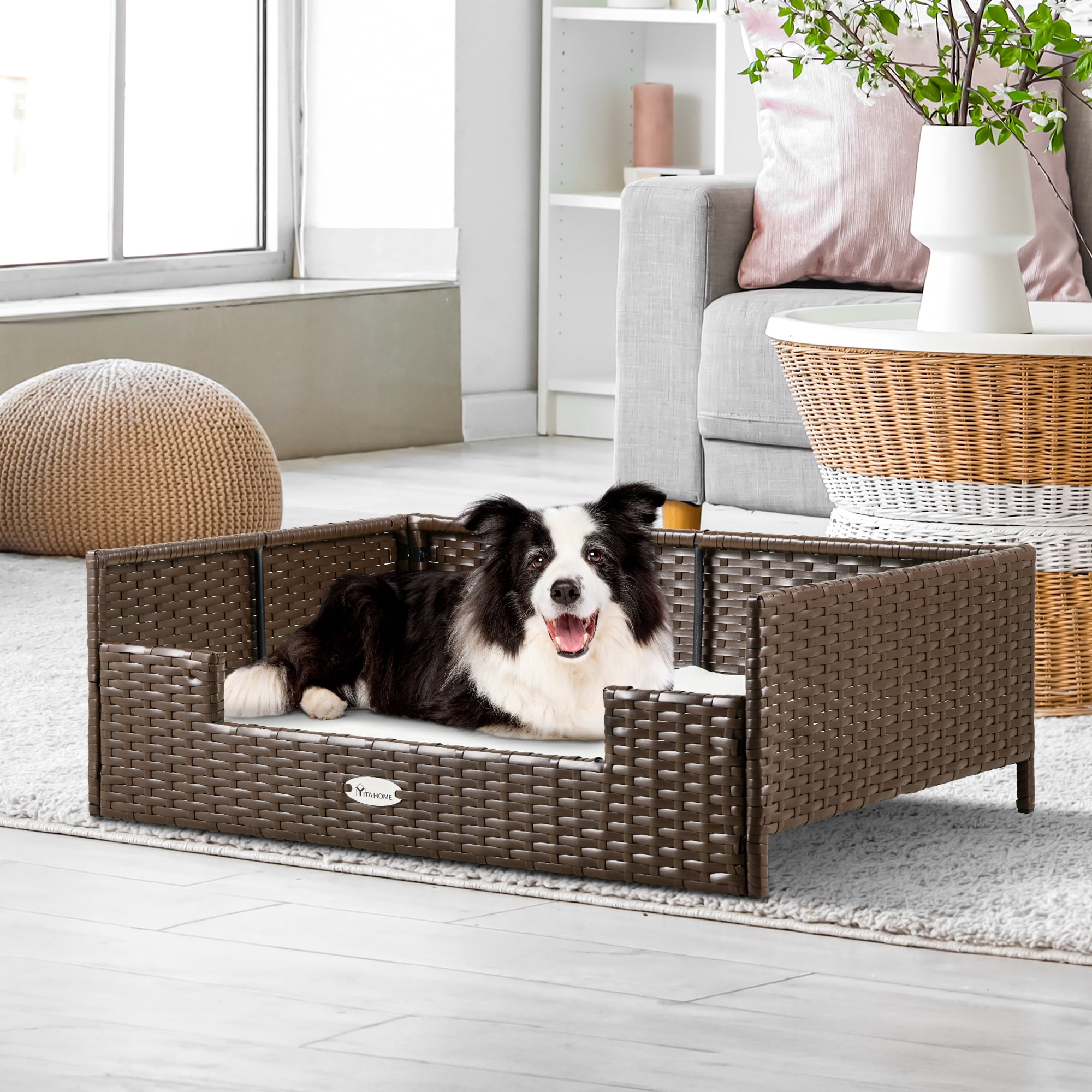Dextrus Rattan Dog Bed for Large Medium Dogs and Cats, 34.6''Lx23.6 ...