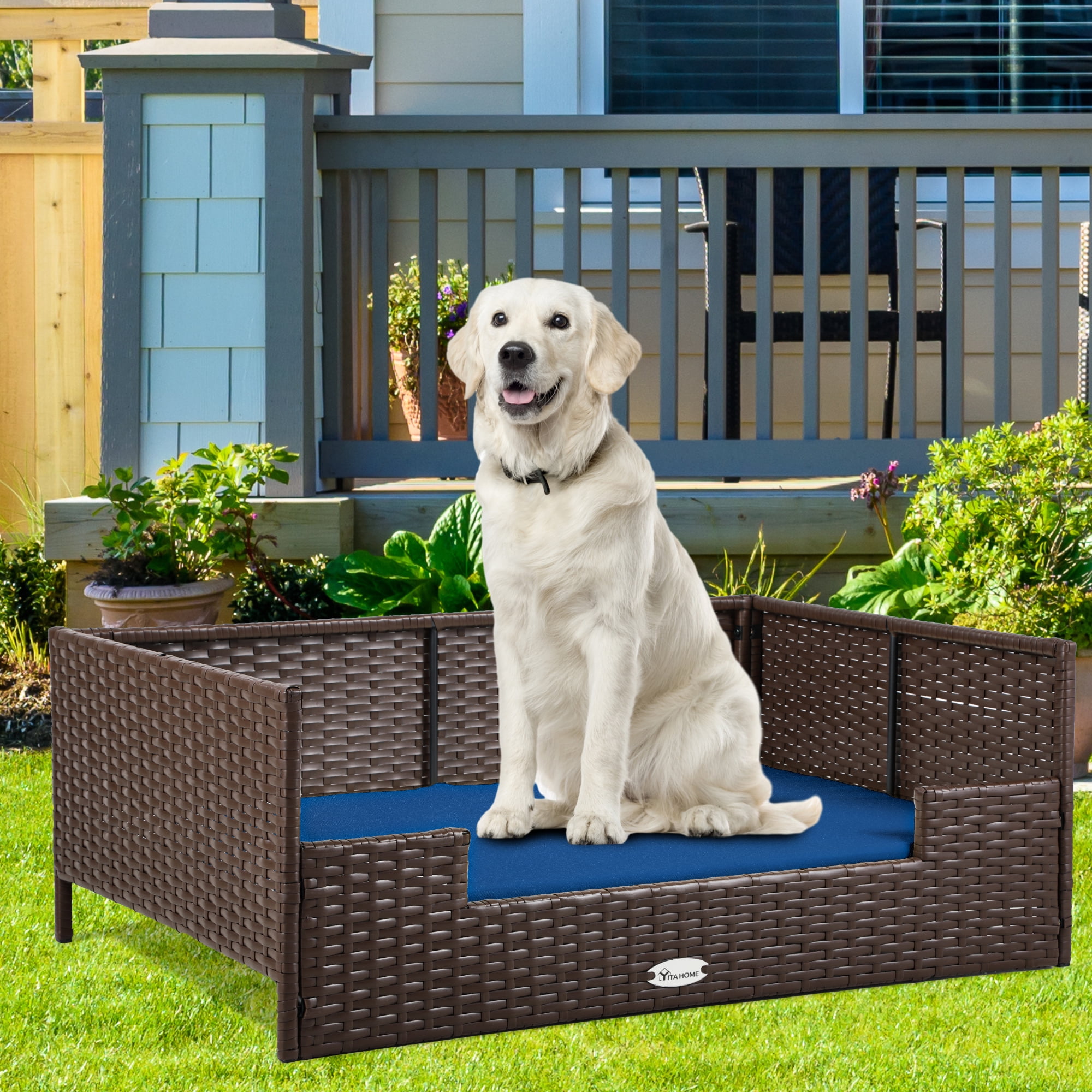 Dextrus Rattan Dog Bed for Large Medium Dogs and Cats, 38.6''Lx26.4 ...