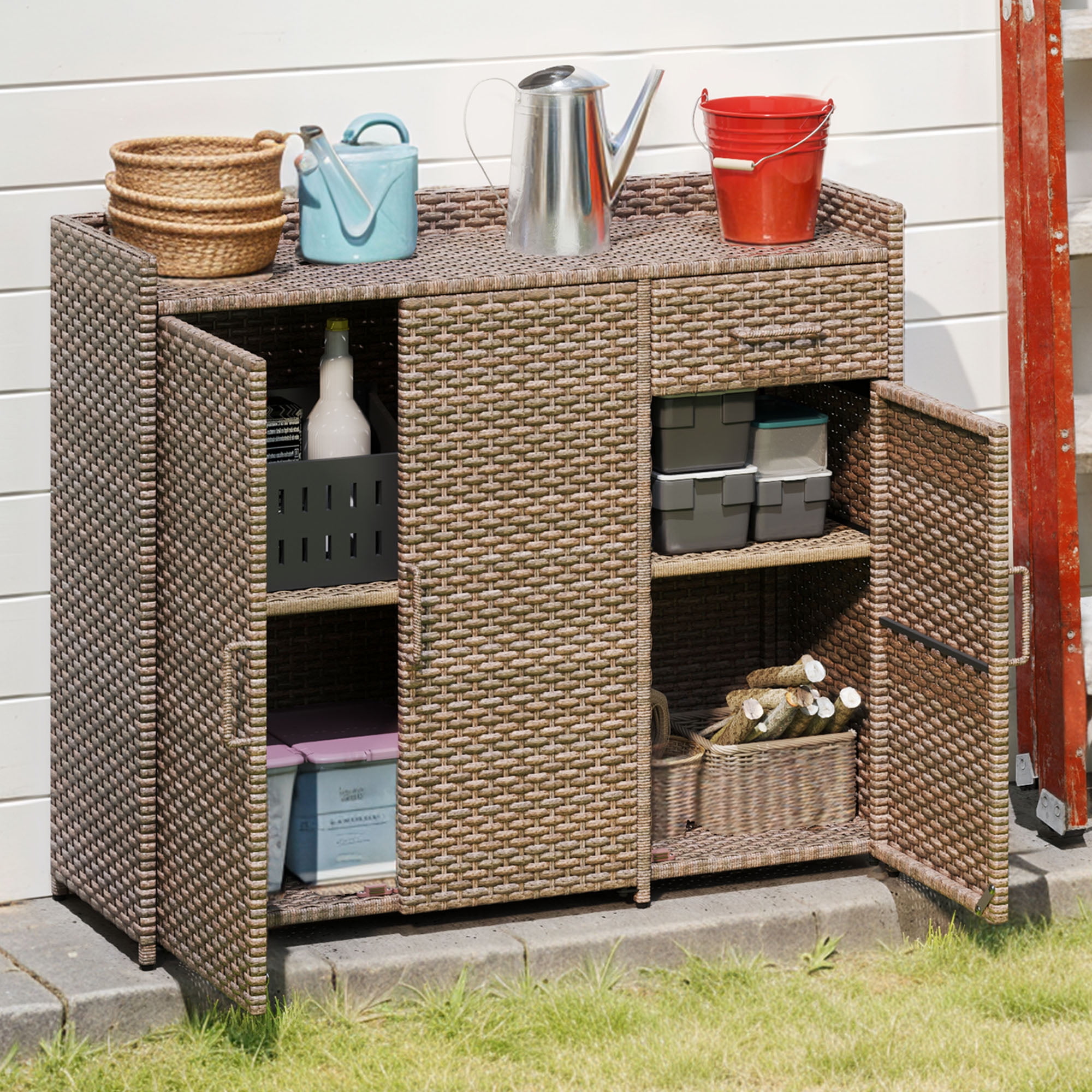Dextrus Rattan Storage Cabinet, Multifunctional Storage Cabinet ...