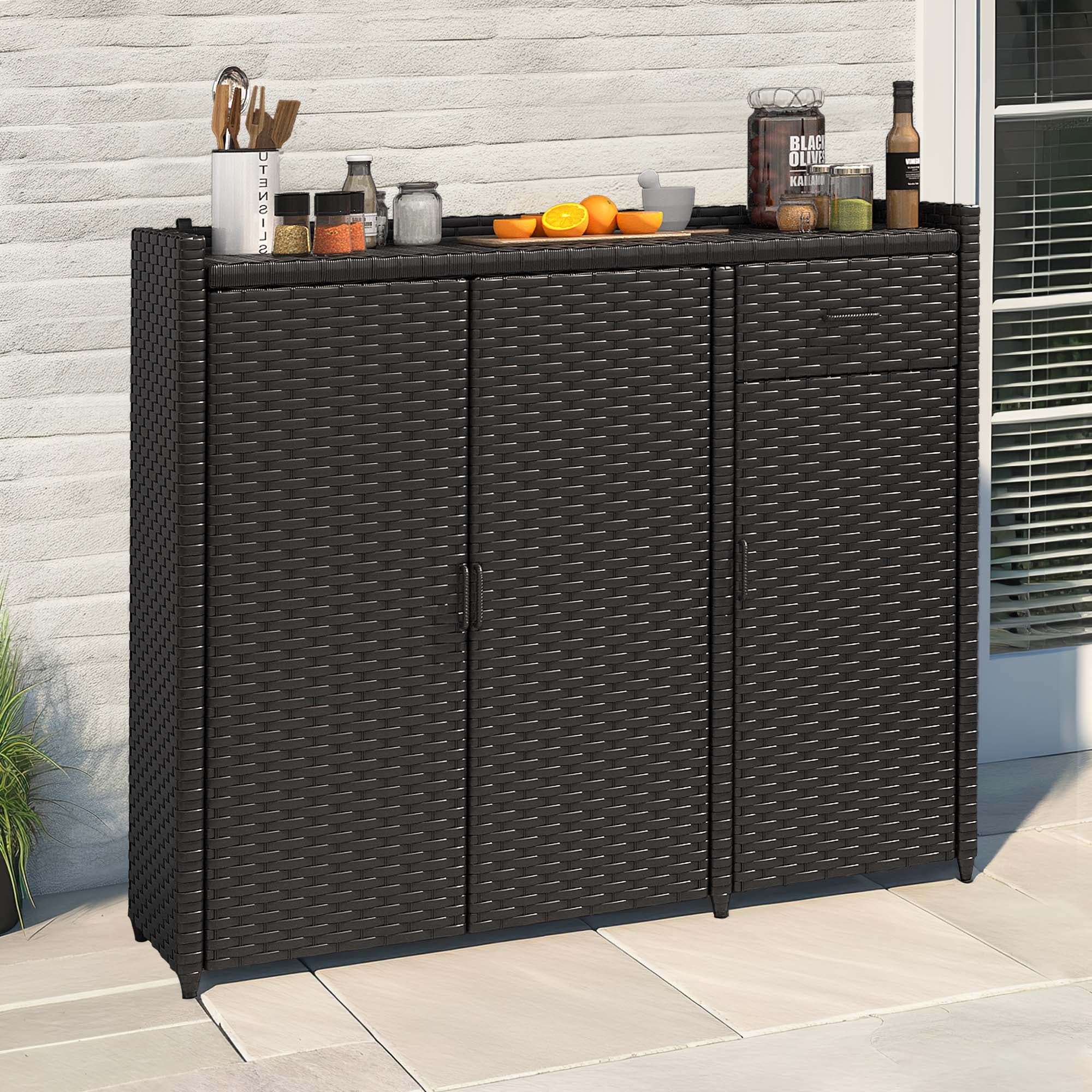 Dextrus Rattan Wicker Outdoor Storage Cabinet, Foldable Drawer, 2-Doors ...