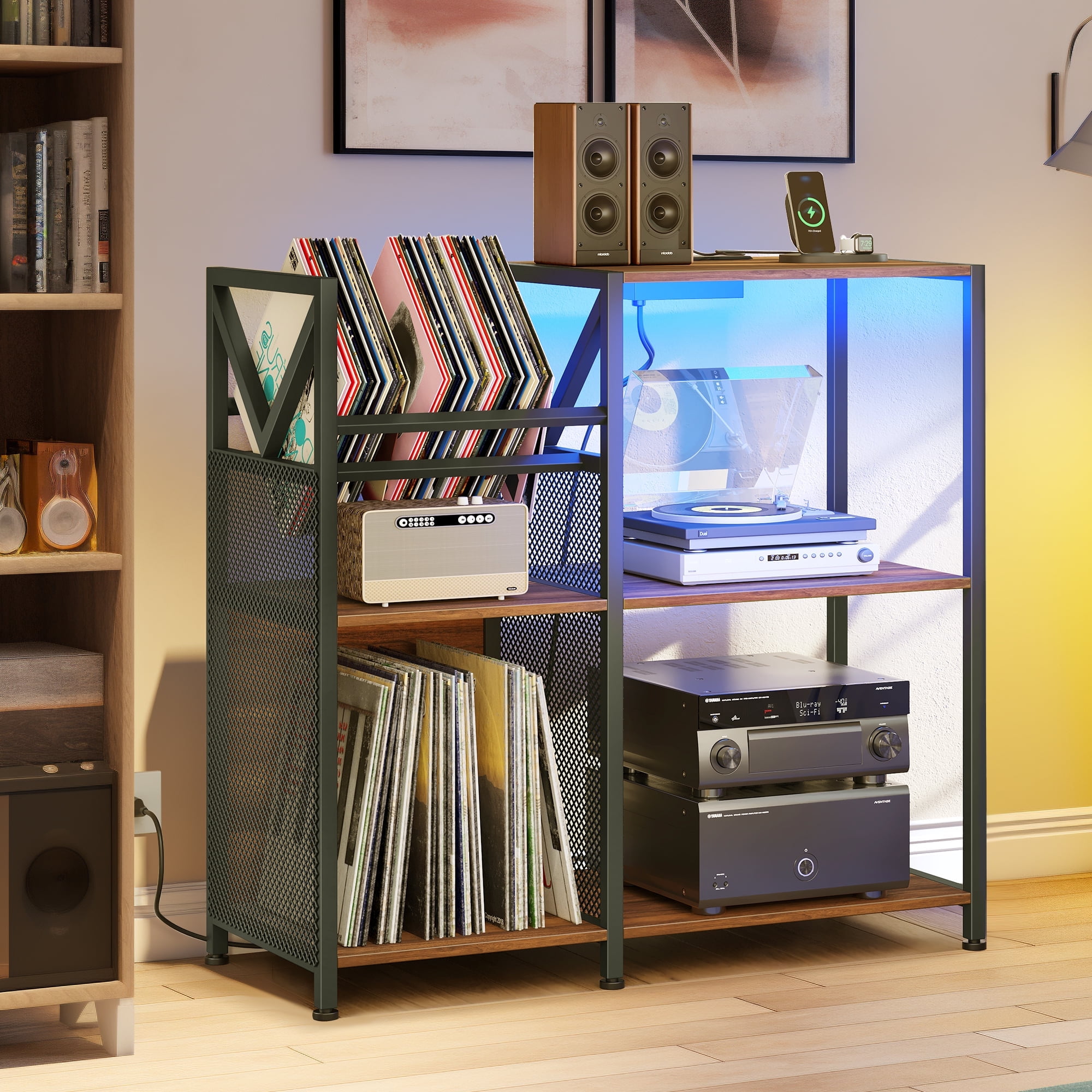 Dextrus Record Player Stand with LED Lights & Power Outlets, Holds 785 ...