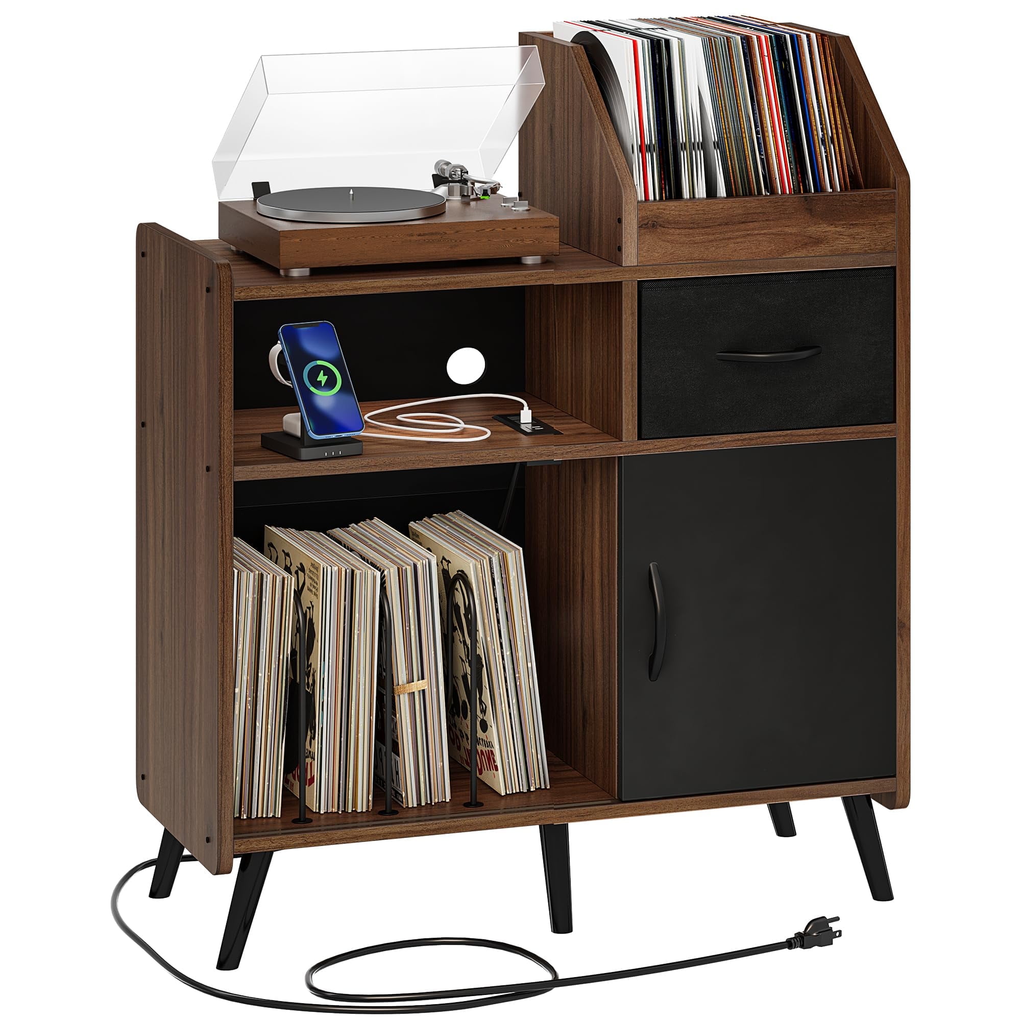 Dextrus Record Player Stand with Storage, Turntable Stand with Sliding ...