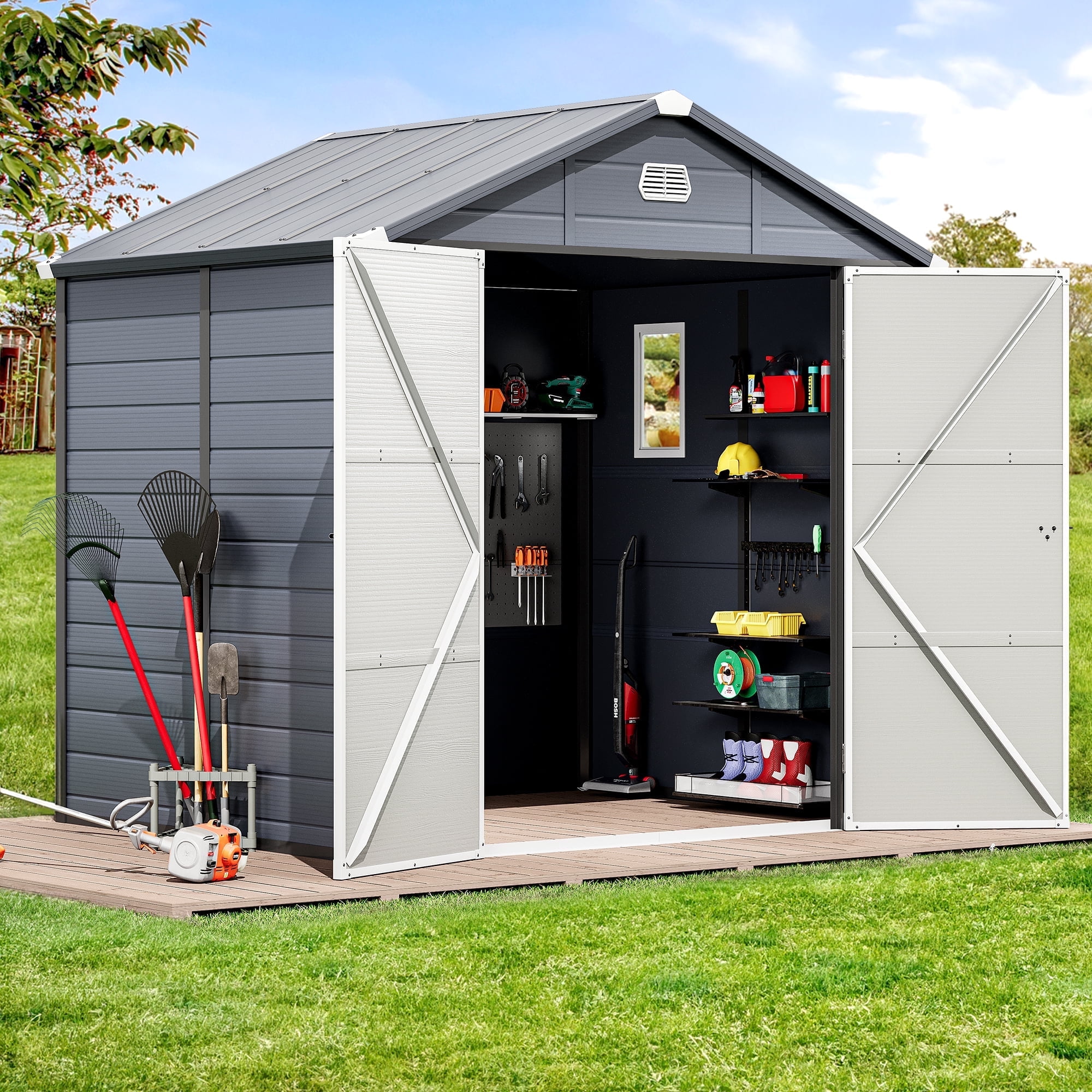 Dextrus Resin Outdoor Storage Shed,7.87x6.2ft All-Weather Plastic Tool ...