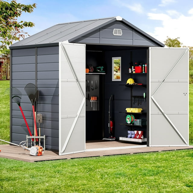 Dextrus Resin Outdoor Storage Shed,7.87x6.2ft All-Weather Plastic Tool ...